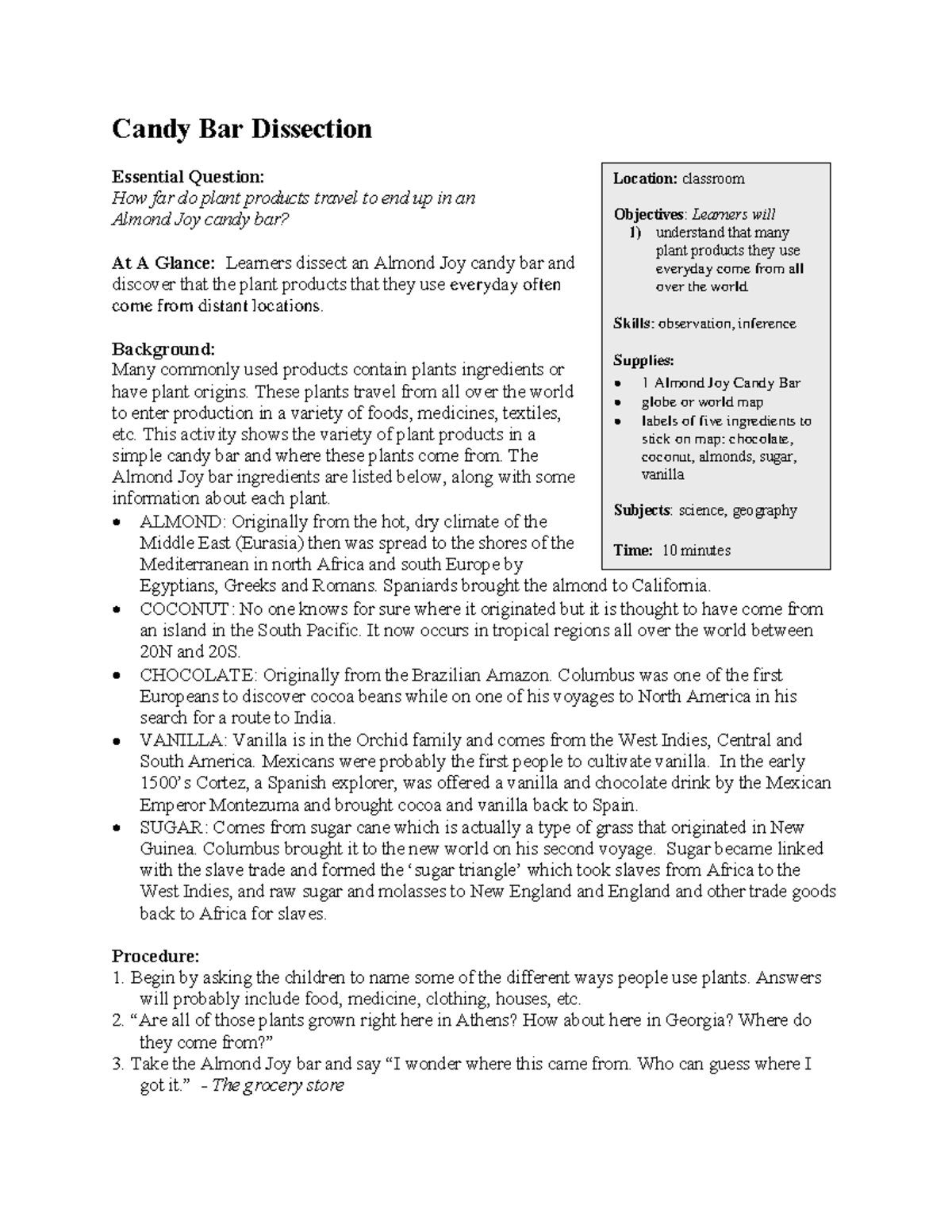 Candy Bar Dissection - Candy Bar Dissection Essential Question: How far ...