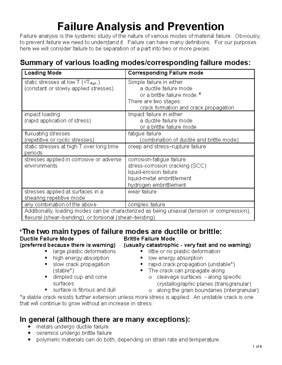 Failure - Lecture Handout 10 - Failure Analysis and Prevention Failure ...