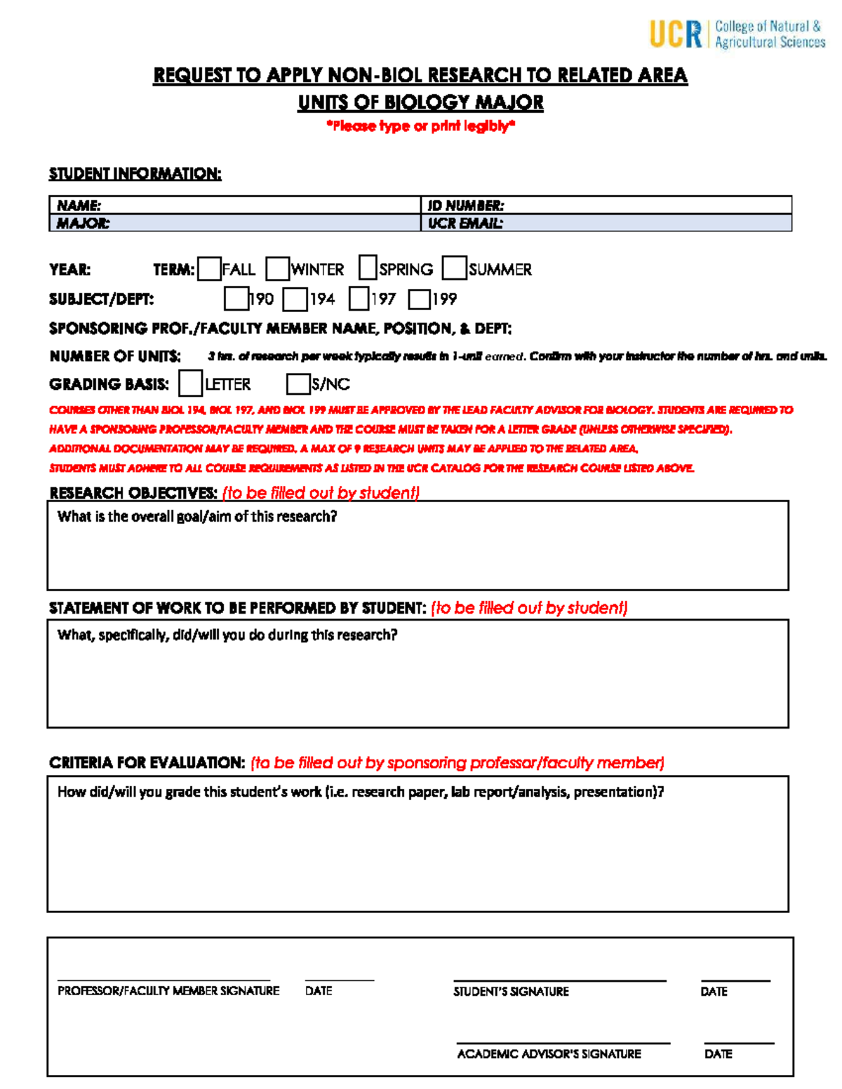 Non-BIOL Research Request Form - Fillable - earned - Studocu