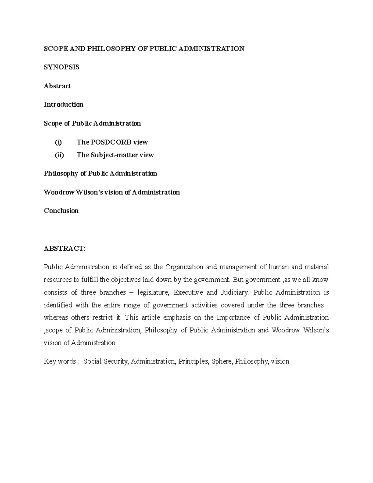 Scope and Philosophy of Public Administration by A. J.E.SHINY docx ...