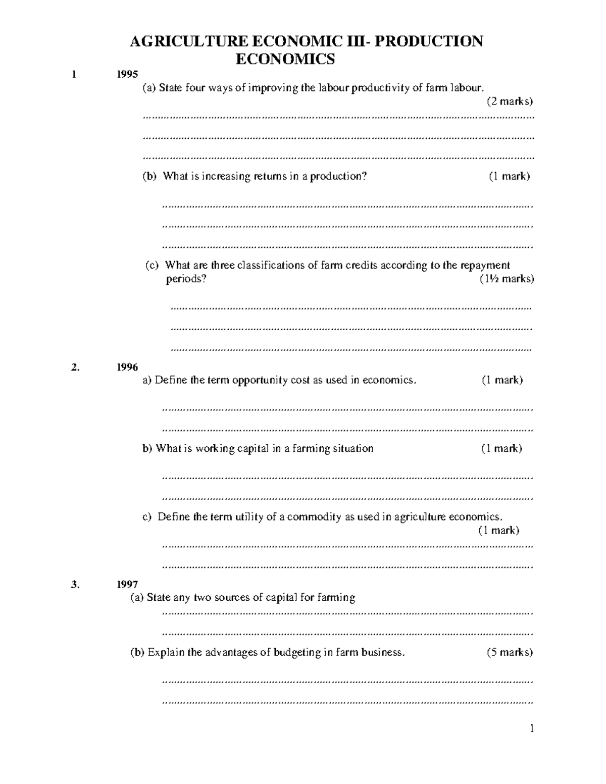 Agriculture- Economic-III - AGRICULTURE ECONOMIC III- PRODUCTION ...