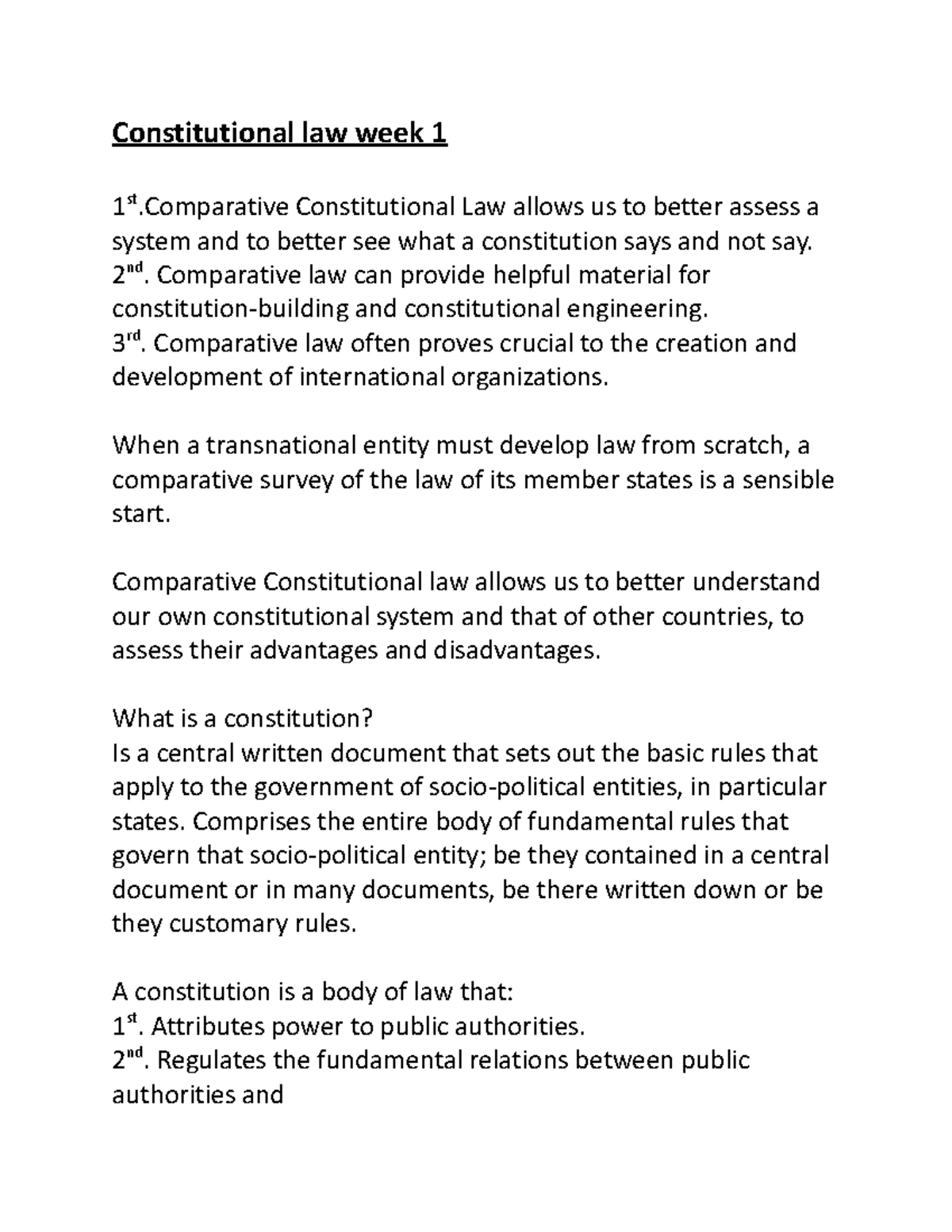 Constitutional law week 1 - Comparative Constitutional Law allows us to ...