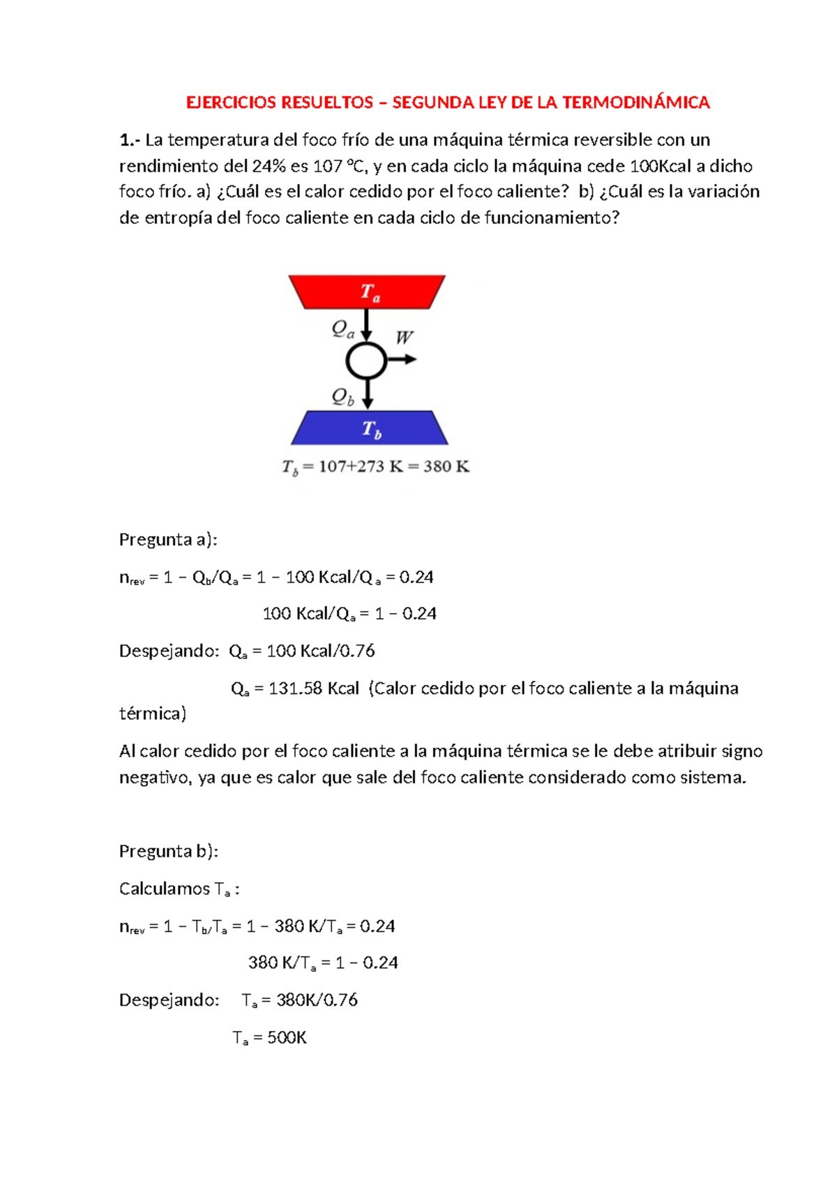 Ejercicios resueltos-Segunda ley de la Termodinámica - EJERCICIOS RESUELTOS – SEGUNDA LEY DE LA ...