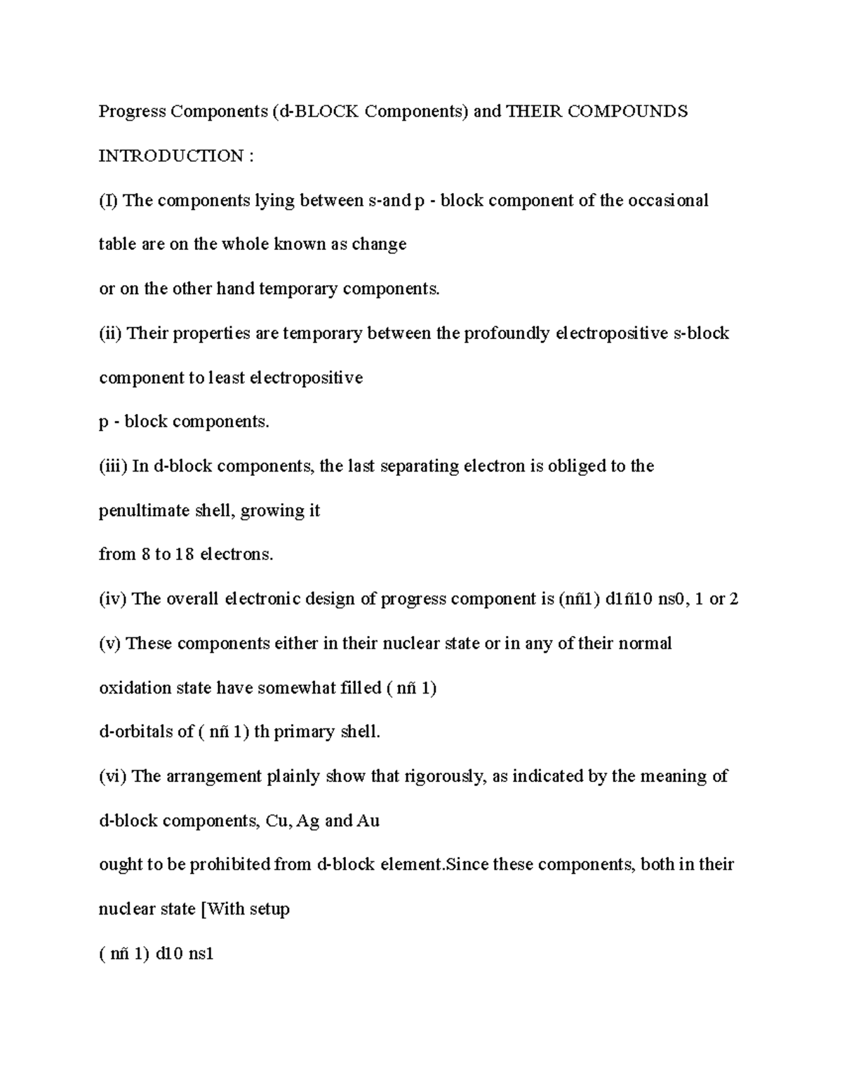 Progress Components (d- Block Components) and Their Compounds ...