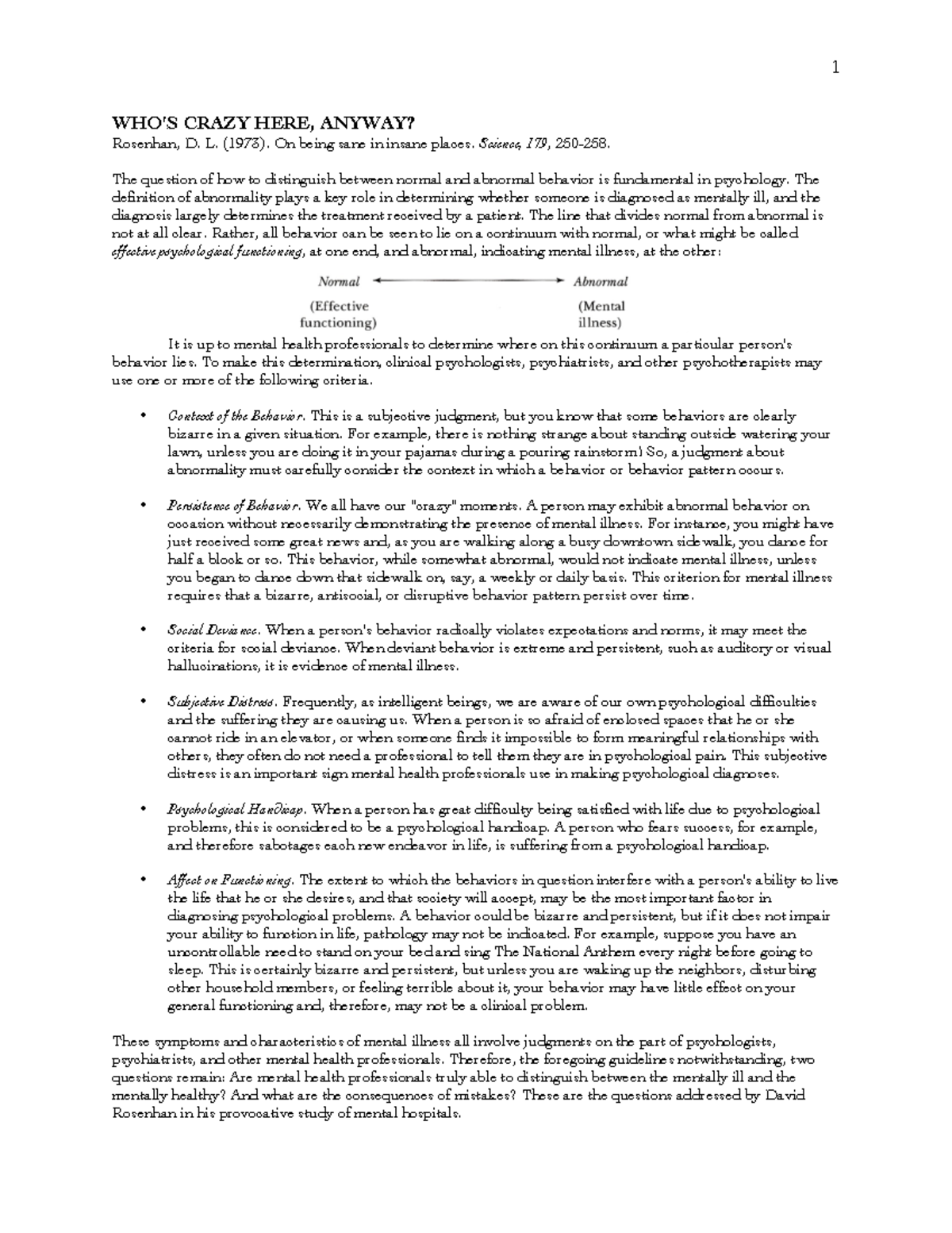 40 Studies- Whos Crazy Here Anyway - WHO'S CRAZY HERE, ANYWAY? Rosenhan ...