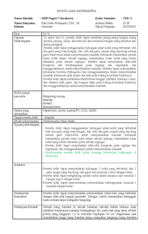 Modul AJAR Kelas 8 22-23 - MODUL AJAR MATEMATIKA Nama Sekolah : SMP ...