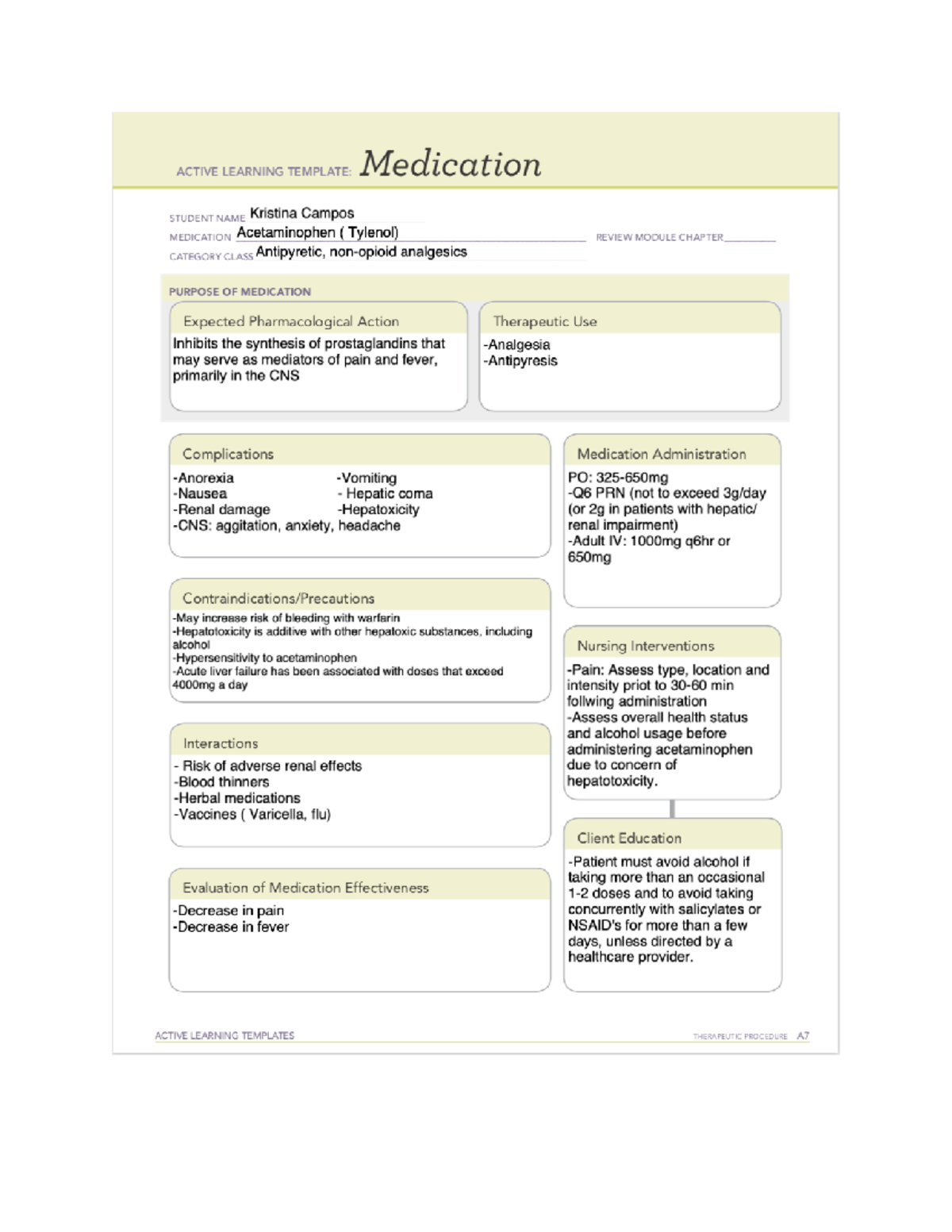 Acetaminophen - med - NURS101L - Studocu