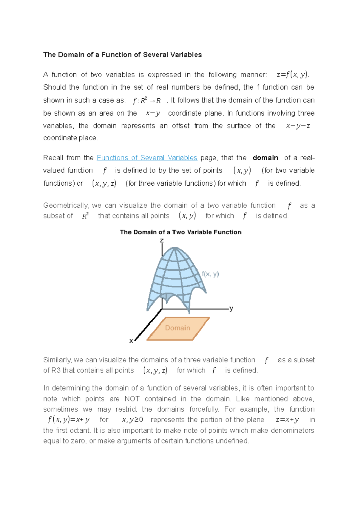 The Domain of a Function of Several Variables for BB - The Domain of a ...
