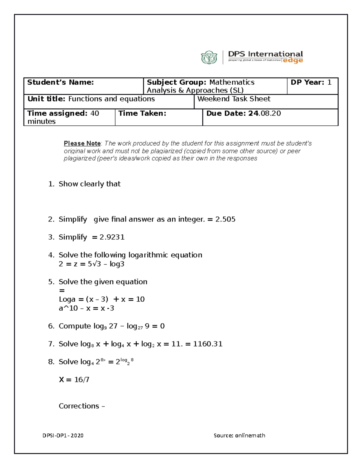 Math-Tasksheet 8-PP-DP1- 7 - Student’s Name: Subject Group:Analysis ...
