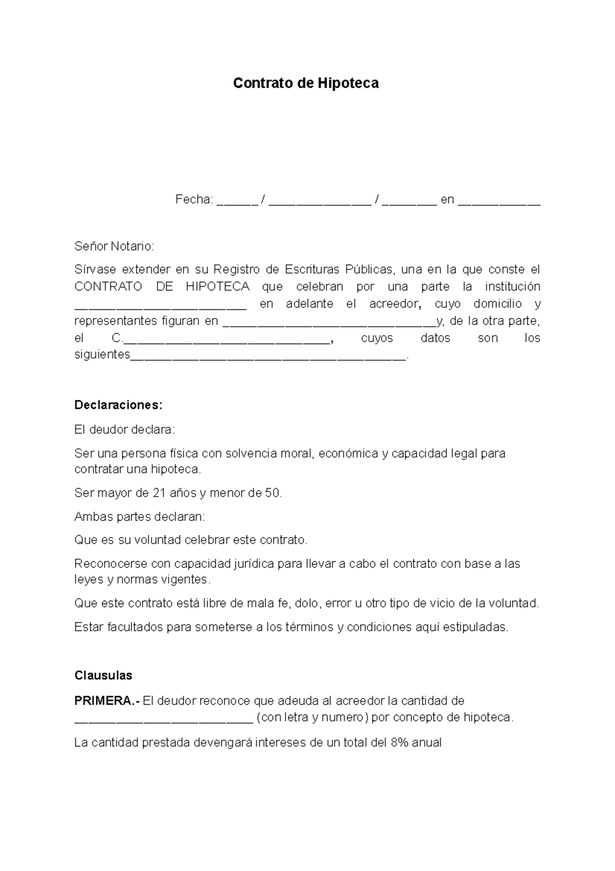 Contrato-de-hipoteca - Contrato de Hipoteca Fecha ...