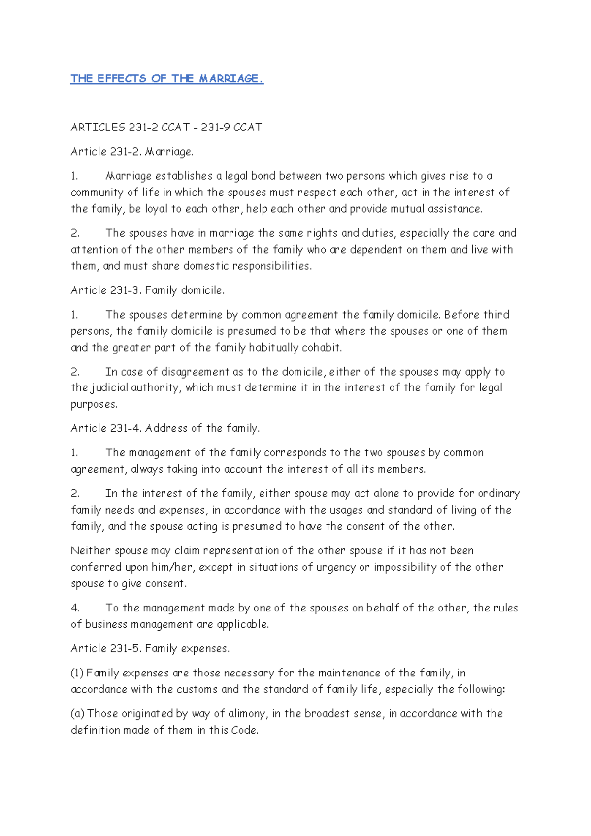 THE Effects OF THE Marriage. 6 - THE EFFECTS OF THE MARRIAGE. ARTICLES ...