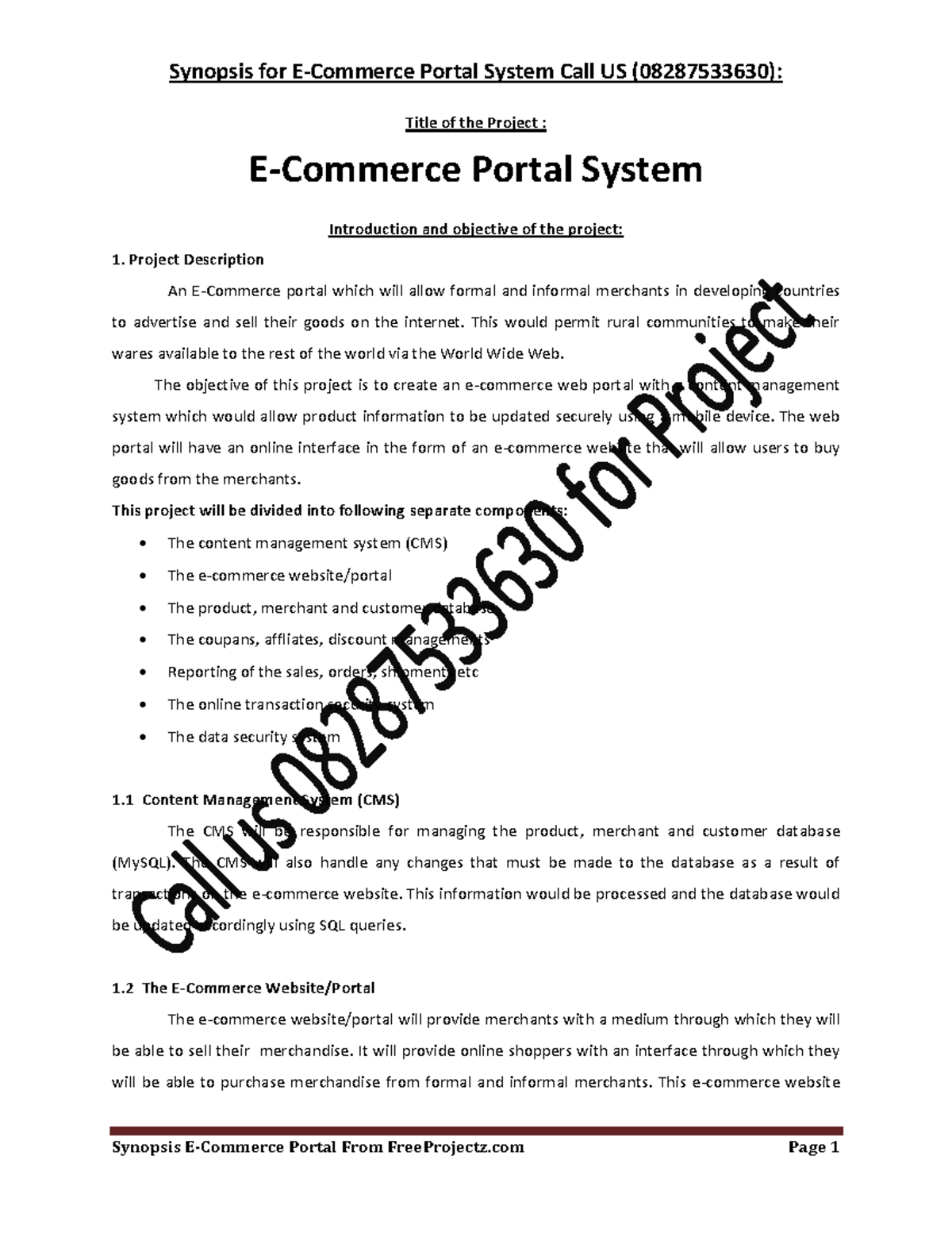252807243 E Commerce Project Synopsis - Title of the Project : E ...