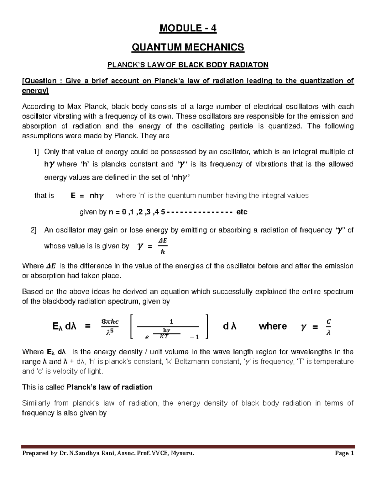 Module - 4 Quantum Mechanics and Lasers - MODULE - 4 QUANTUM MECHANICS ...