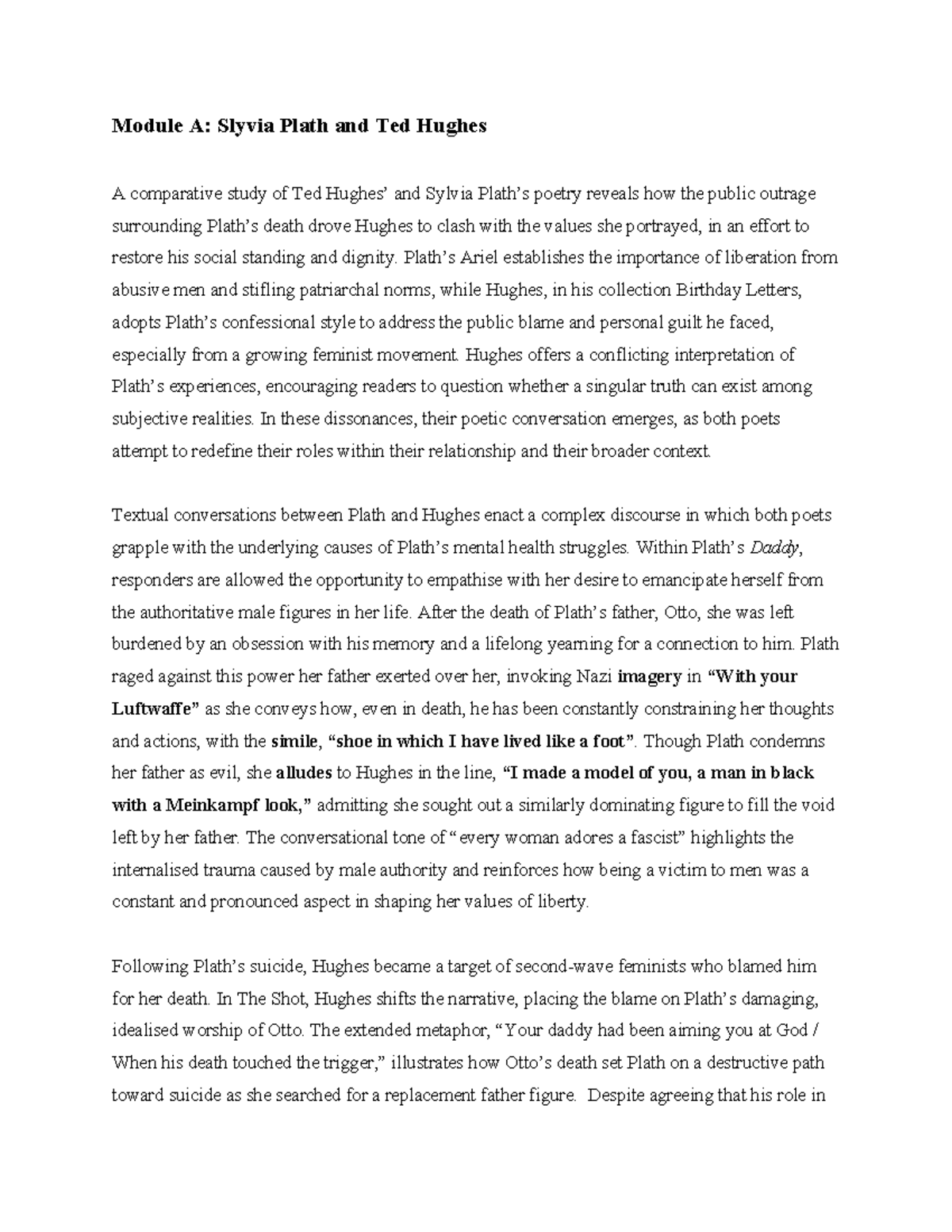 Sylvia Plath & Ted Hughes - Module A: Slyvia Plath and Ted Hughes A ...