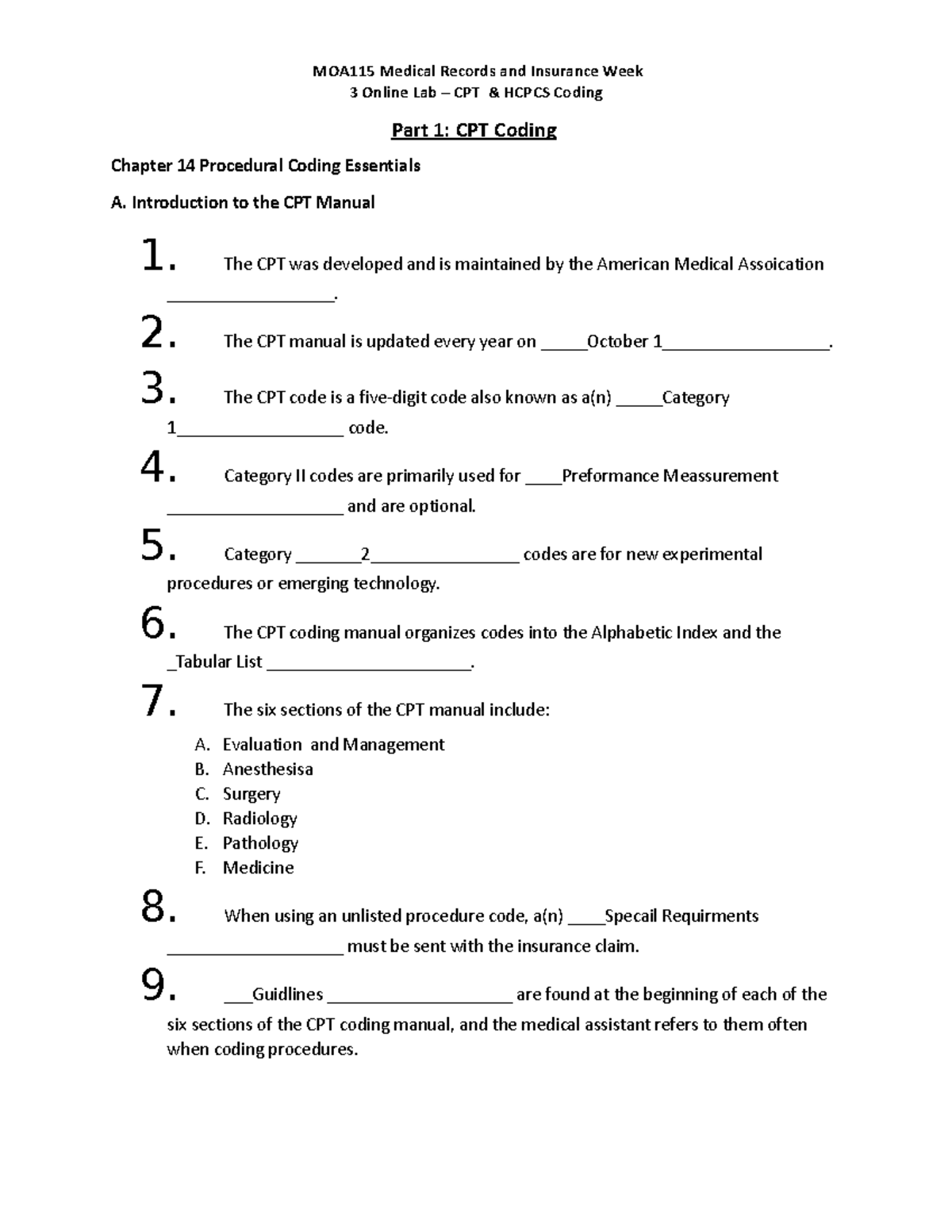 Week 3 Online Lab-5 EA - week 3 work - 3 Online Lab – CPT & HCPCS Coding Part 1: CPT Coding ...