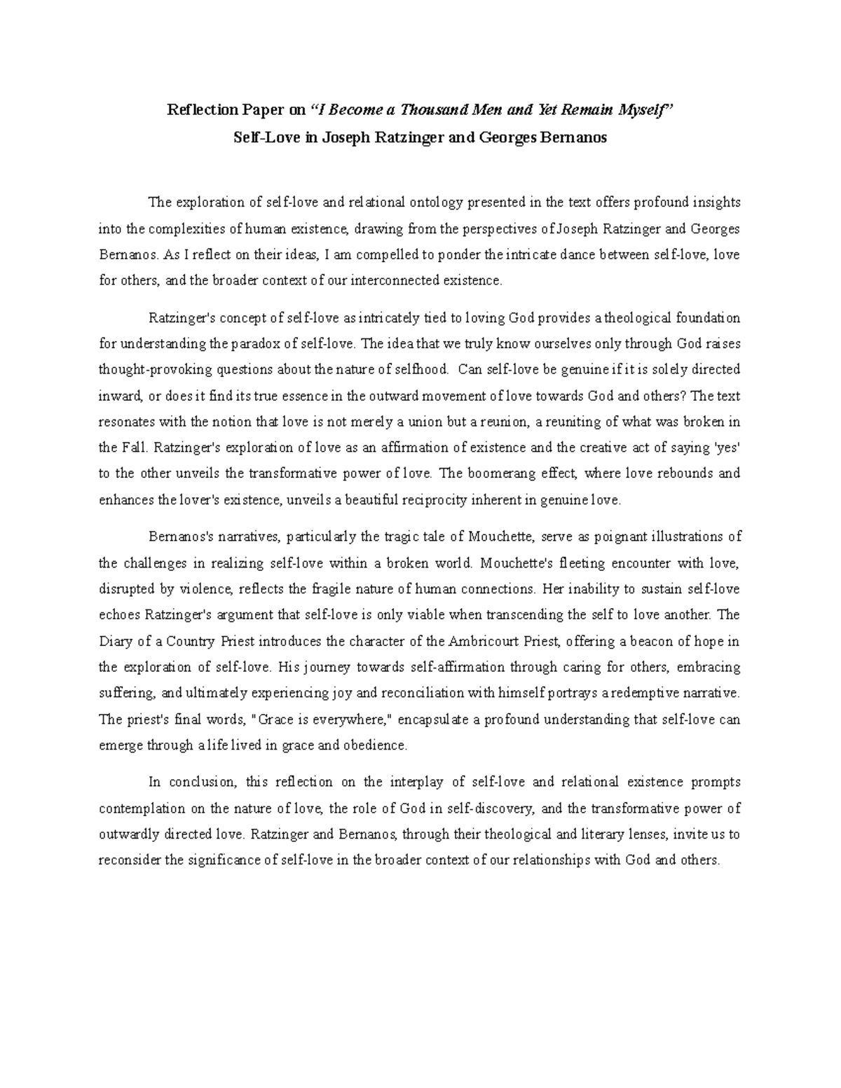 Final Output in Socsci - Reflection Paper on “I Become a Thousand Men and Yet Remain Myself ...