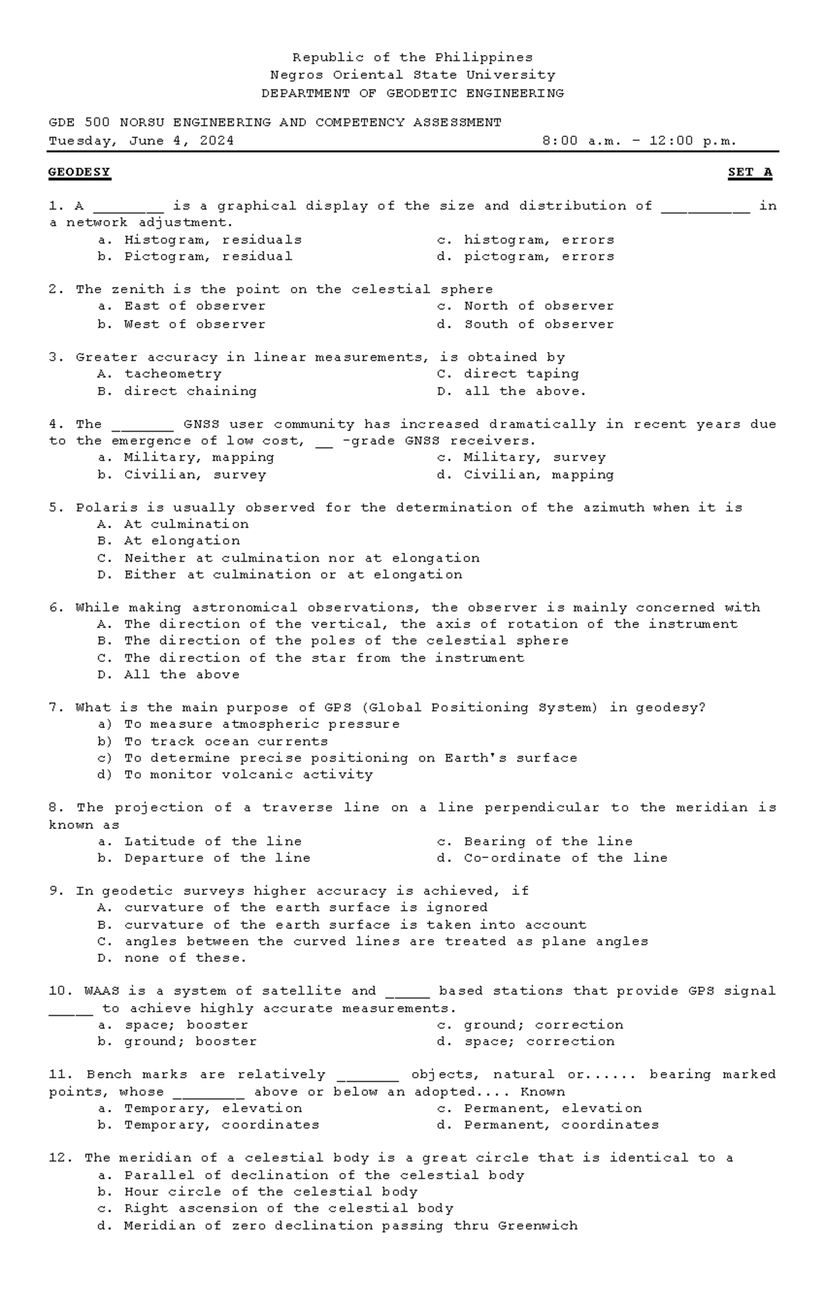 Geodesy A - Republic of the Philippines Negros Oriental State ...