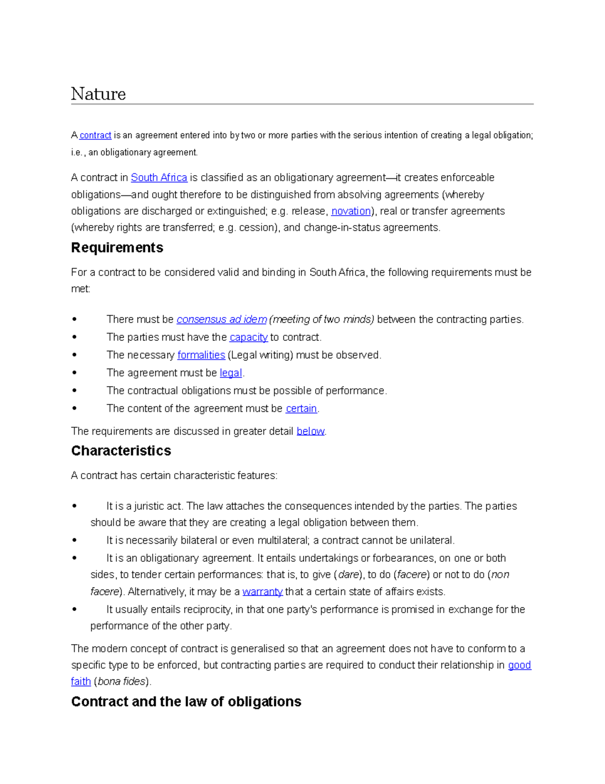 Contract law notes, book shortened - Nature A contract is an agreement ...
