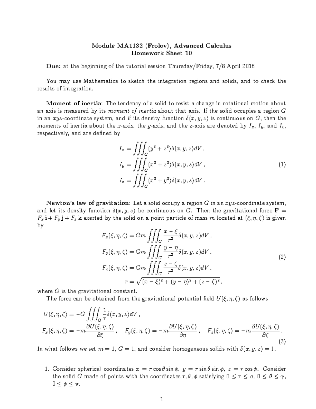 MA1132 2015-2016 Problem Set 10 - Solutions - Module MA1132 (Frolov ...