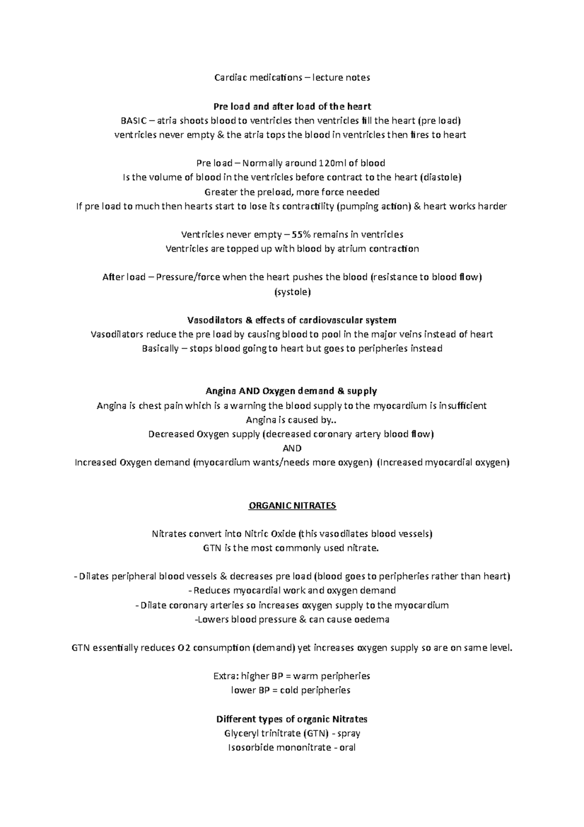 Cardiac Pharmacology - lectures notes - Cardiac medications – lecture ...