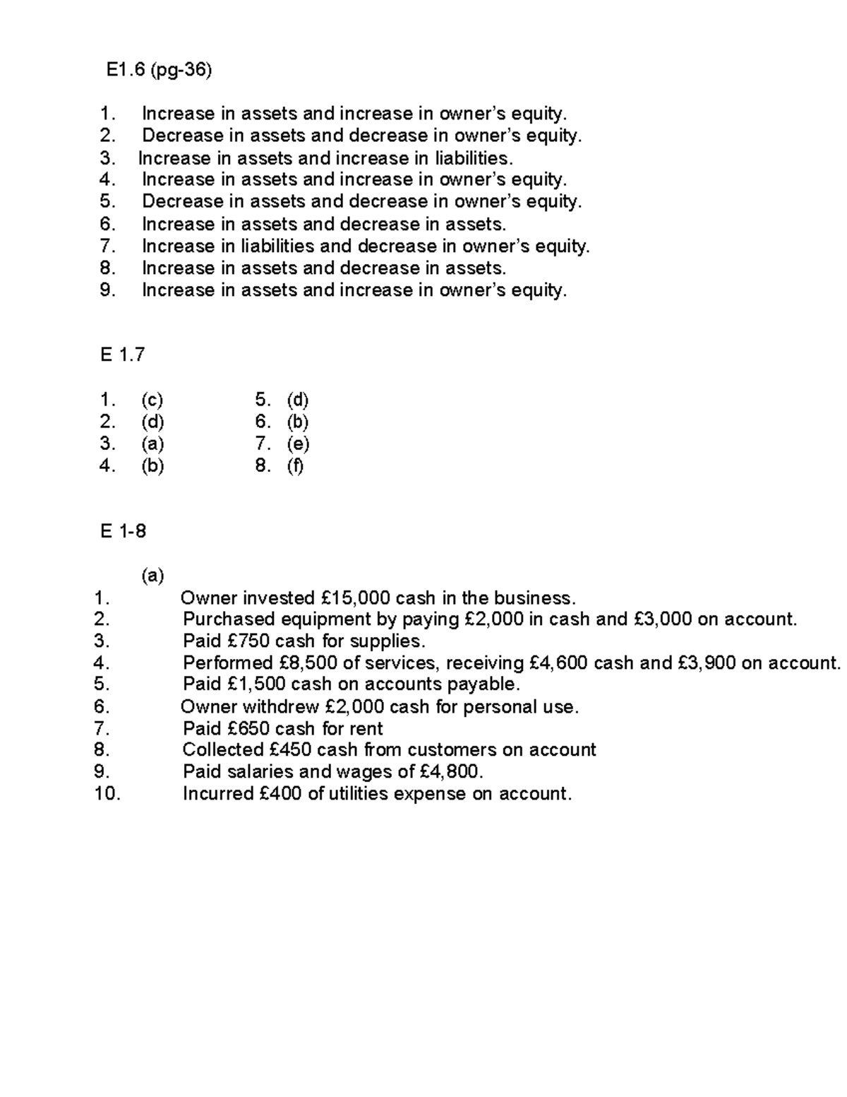 Acc1 - chapter 2 - E1 (pg-36) Increase in assets and increase in owner ...