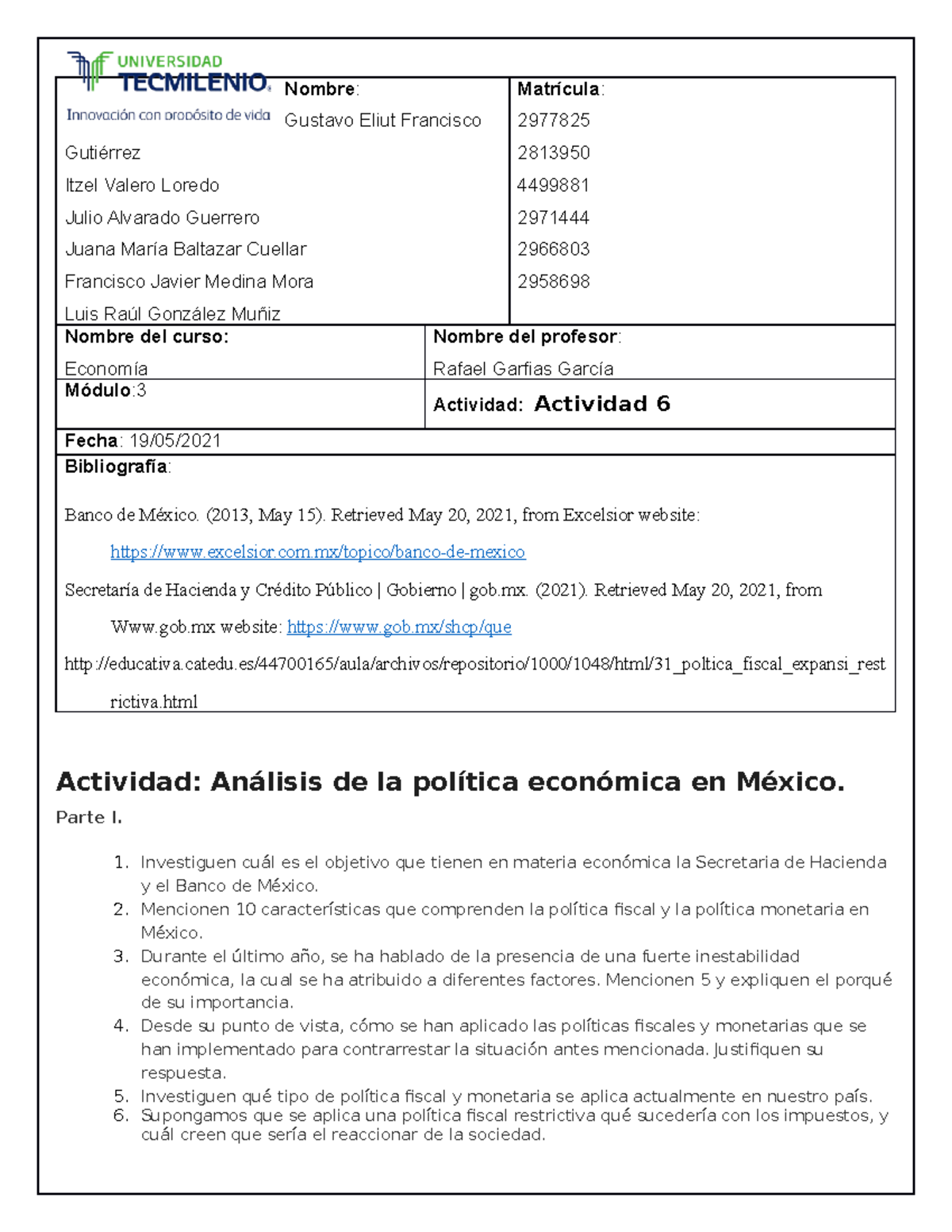 Activida 6 de economia - Nombre : Gustavo Eliut Francisco Gutiérrez ...