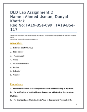 LAB 1 ALL - COMSATS UNIVERSITY ISLAMABAD EEE- DSD Lab Report # 1 ...