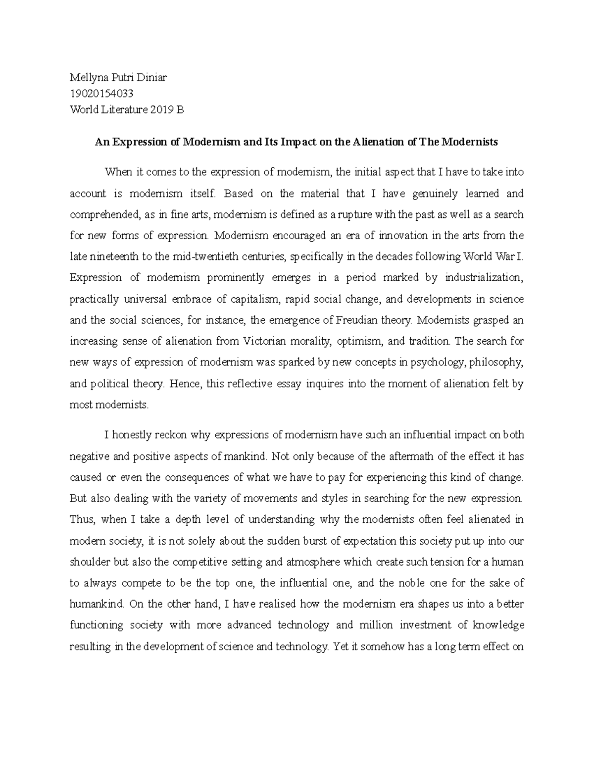 An Expression of Modernism and Its Impact on the Alienation of The ...