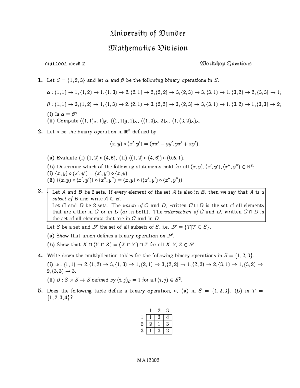 Ws2 - Worksheet 02 - University of Dundee Mathematics Division ma12002 ...