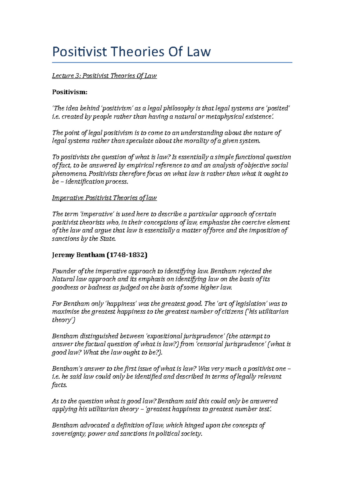 Positivist Theories Of Law - Positivist Theories Of Law Lecture 3 ...