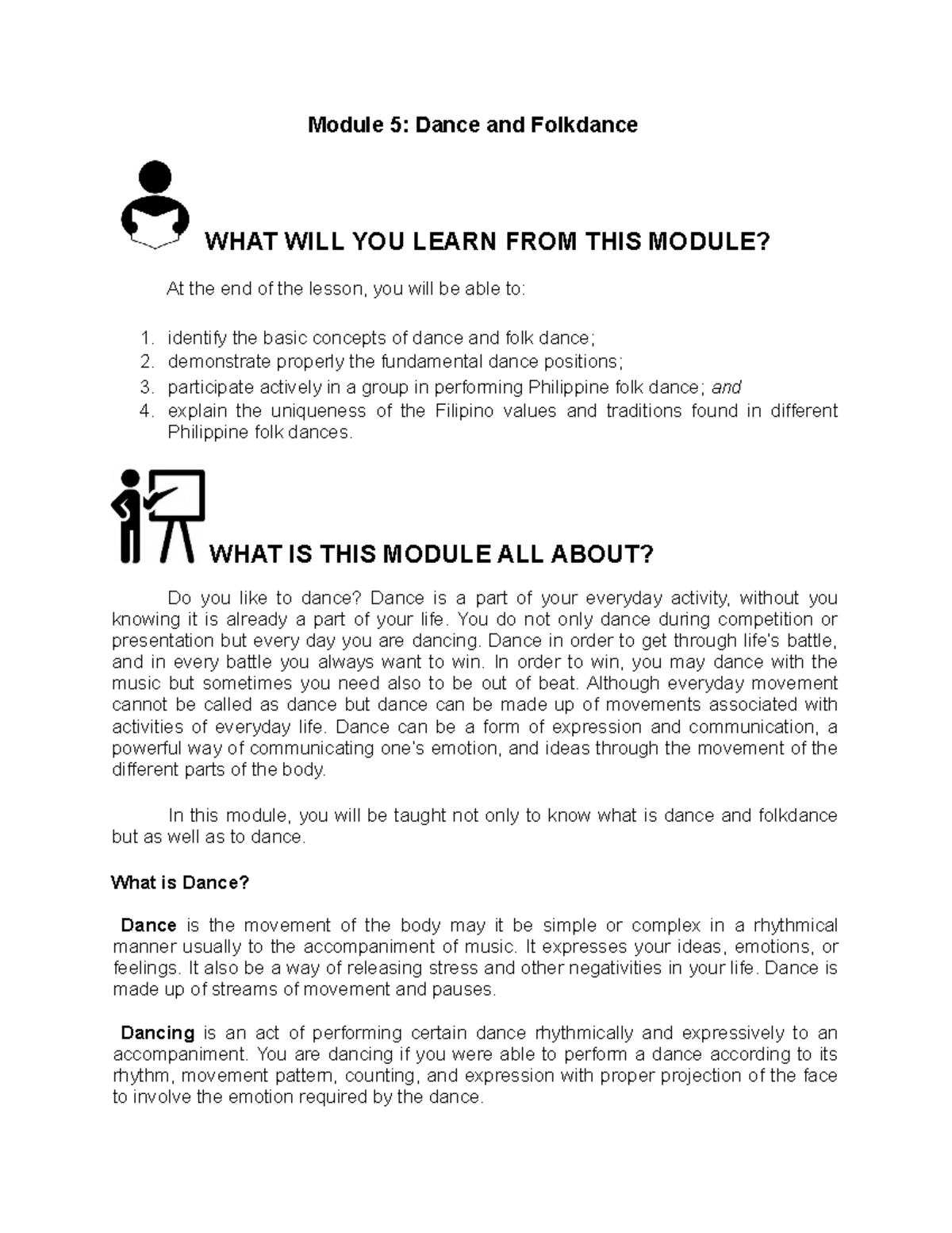 SUBJECT: GPE3 Module 5 - Module 5: Dance and Folkdance WHAT WILL YOU ...