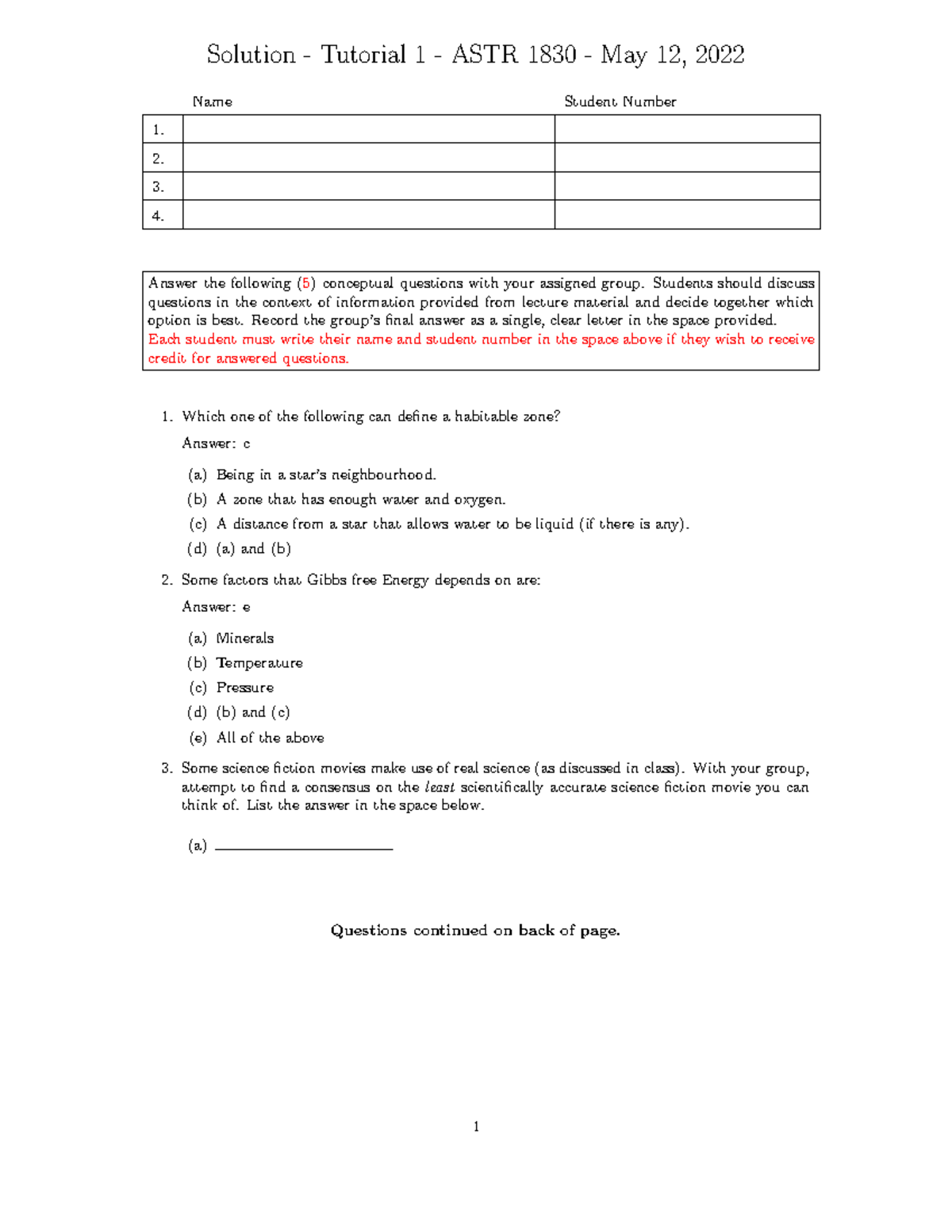 Solution ASTR1830 Tutorial 1 - Solution - Tutorial 1 - ASTR 1830 - May ...