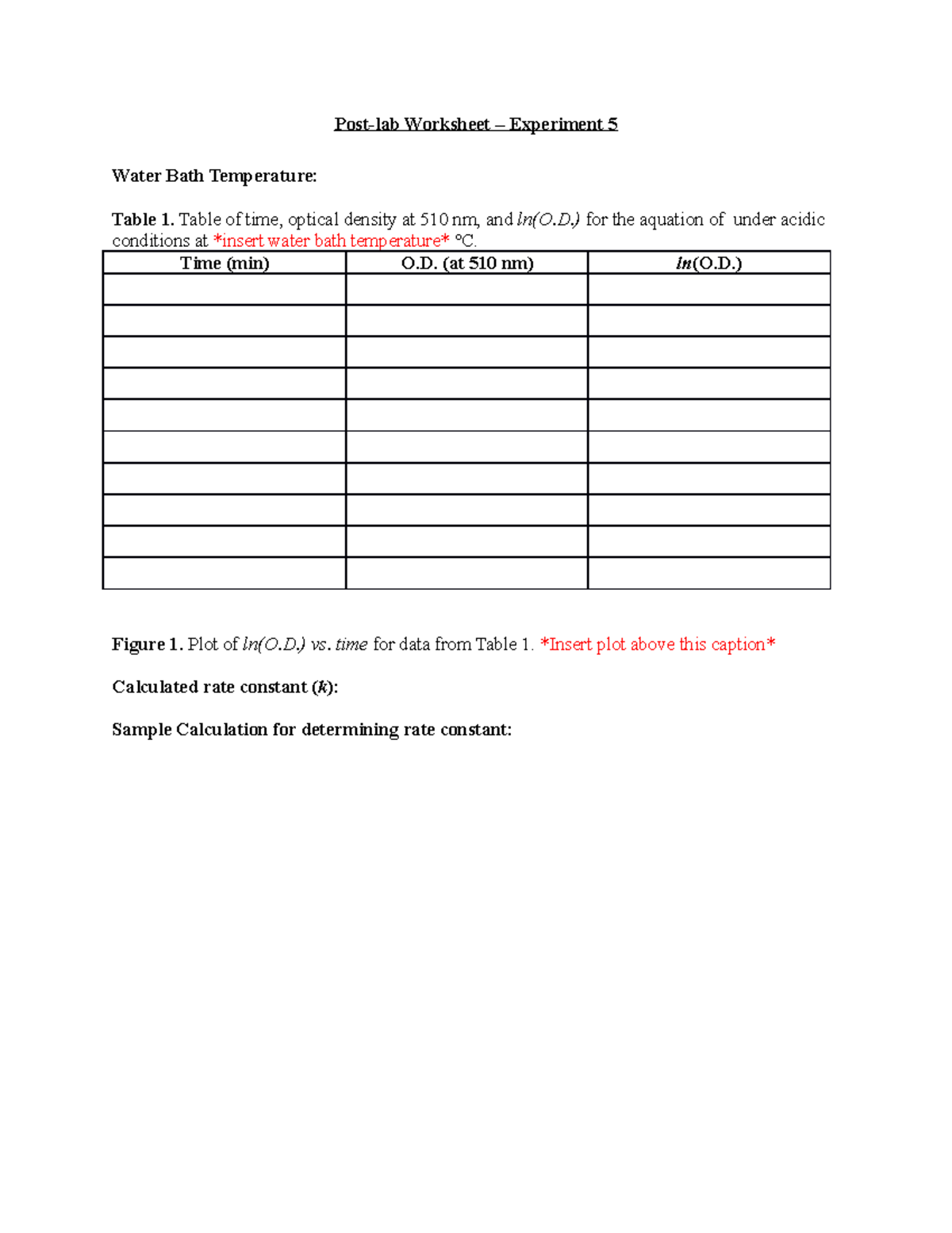 Experiment 5 - Short Report Template - Fillable - Post-lab Worksheet ...