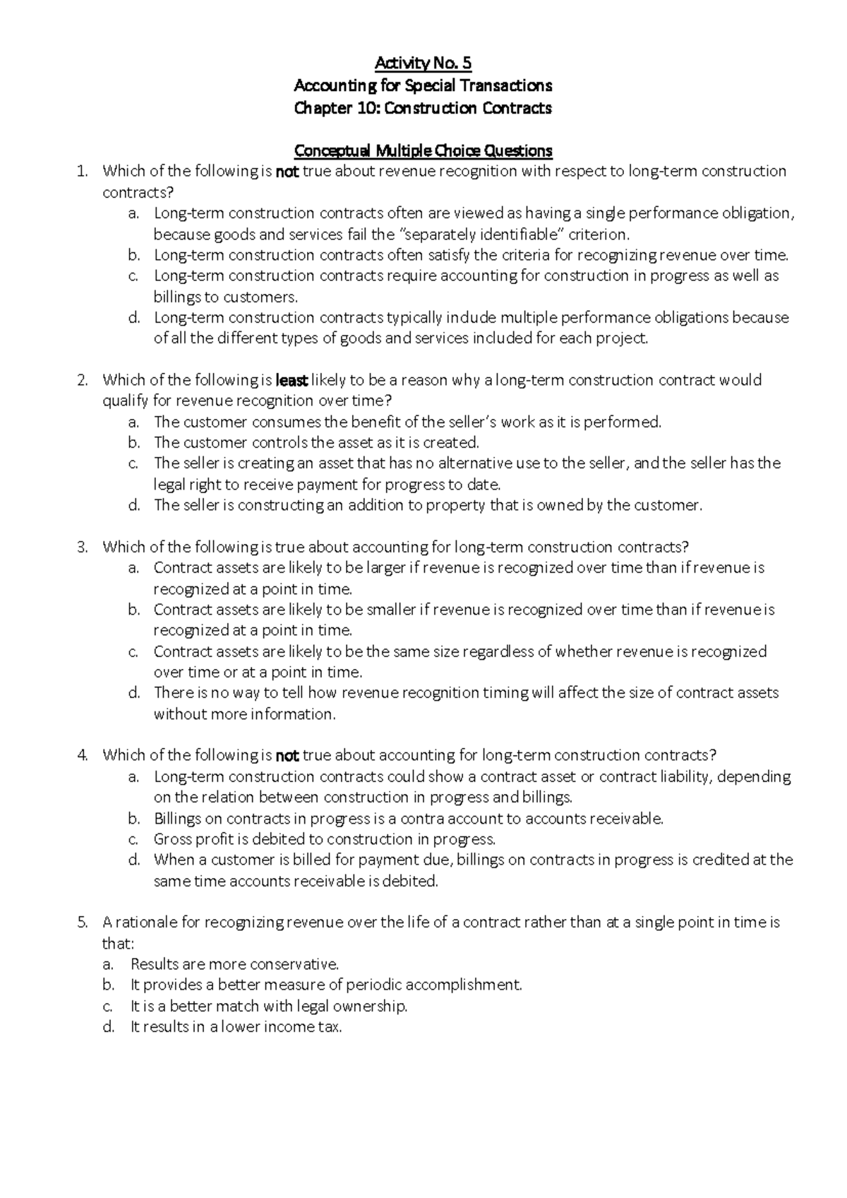 Spectra - Activity Chapter 10-11 - Activity No. 5 Accounting for Special Transactions Chapter 10 ...