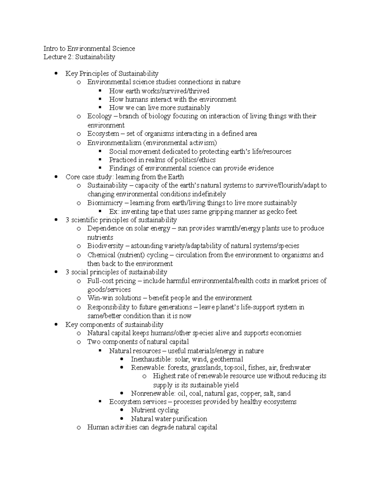 2021-intro to environmental science lec 2 sustainability notes docx ...