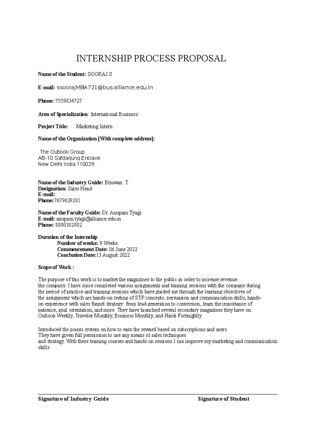 Internship Process Proposal - INTERNSHIP PROCESS PROPOSAL Name of the ...