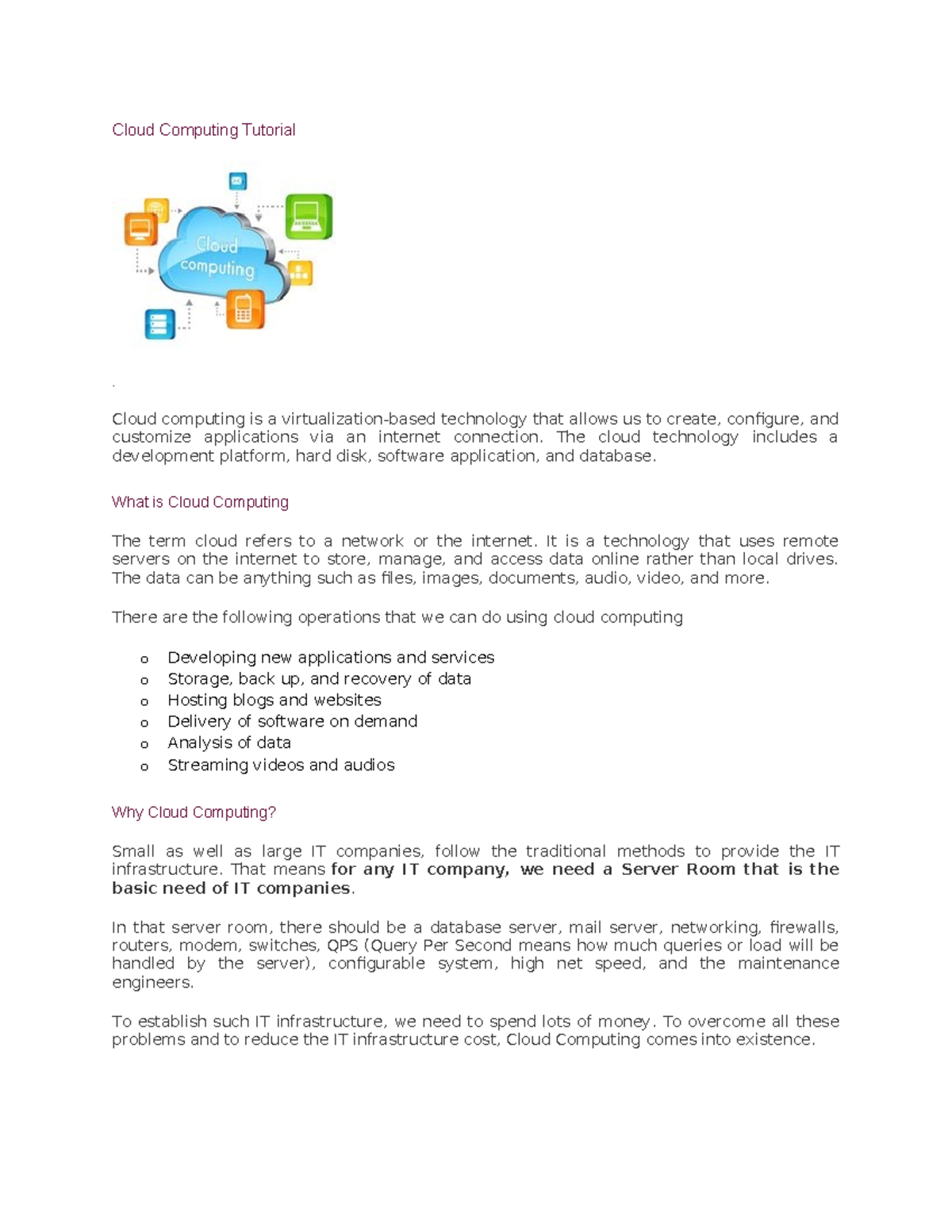 CC UNT 1 - Cloud computing - Cloud Computing Tutorial . Cloud computing is a virtualization ...