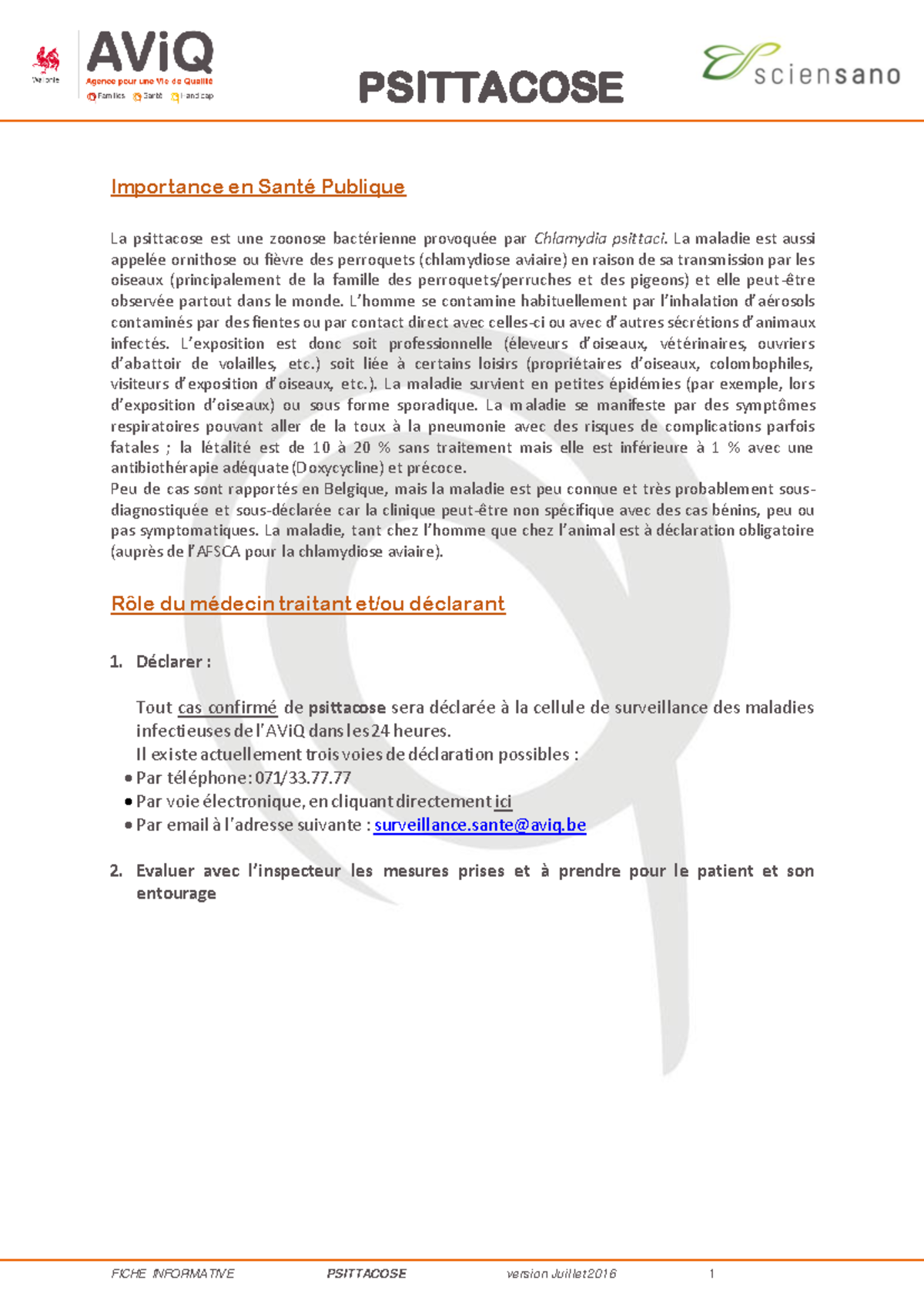 Psittacose - Bien - Importance en Santé Publique La psittacose est une ...