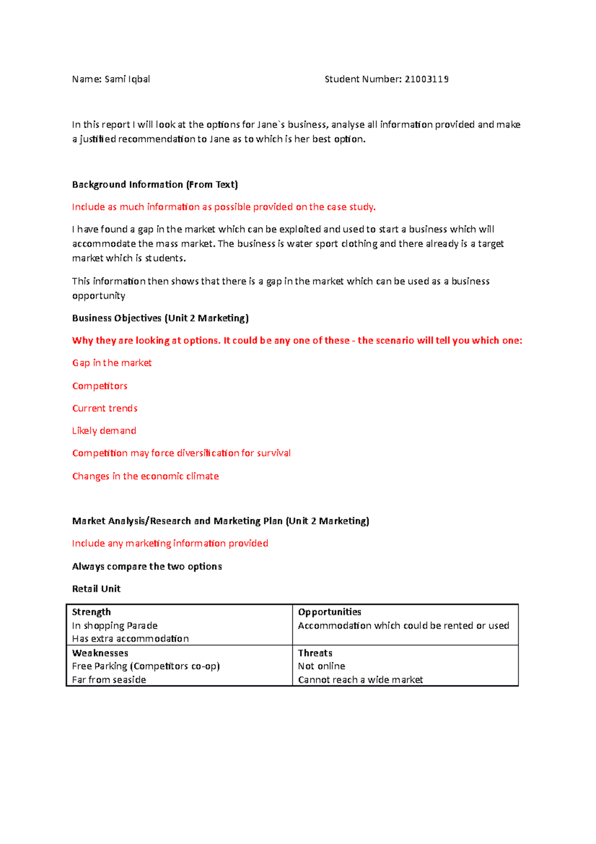 Decision Making Guide to set out work Template - Name: Sami Iqbal ...