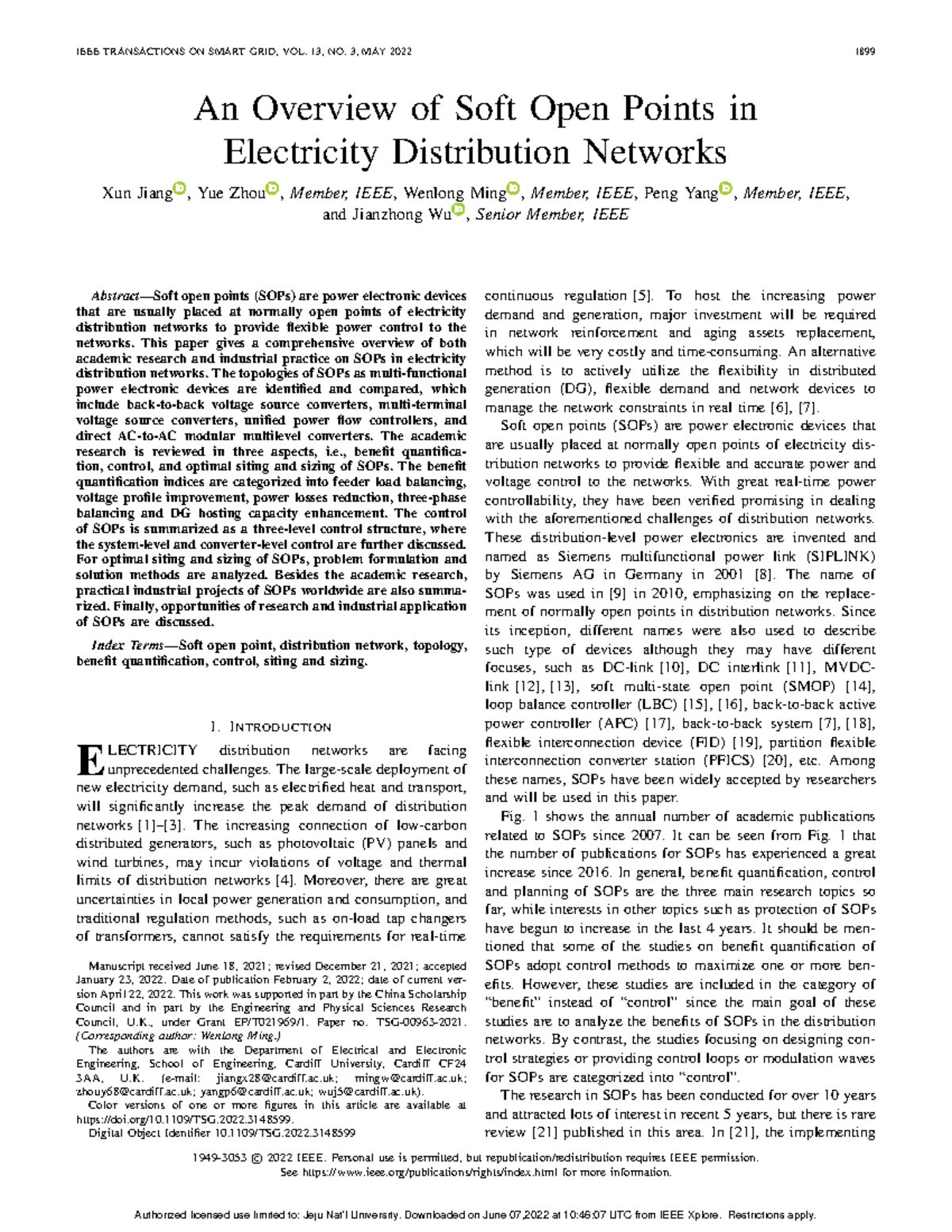 An Overview Of Soft Open Points In Electricity Distribution Networks