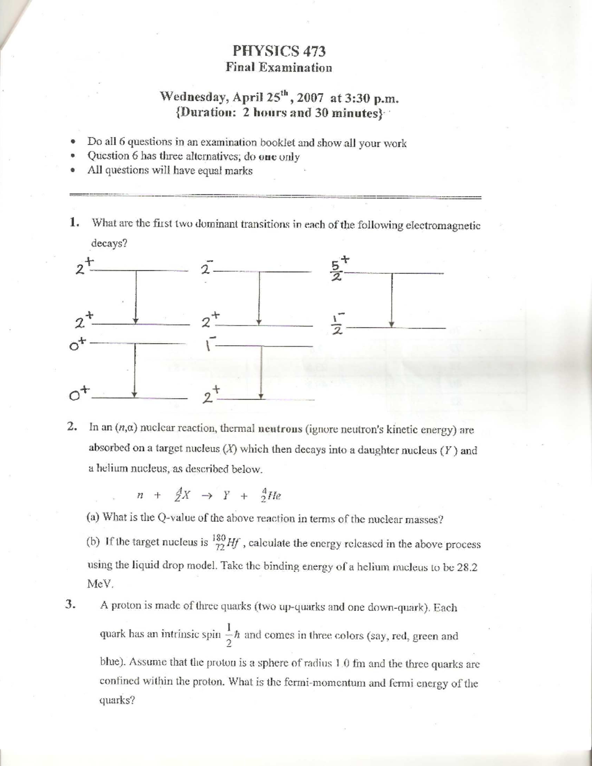 Exam 2007, Questions and answers - Final - PHYS 473 - Studocu