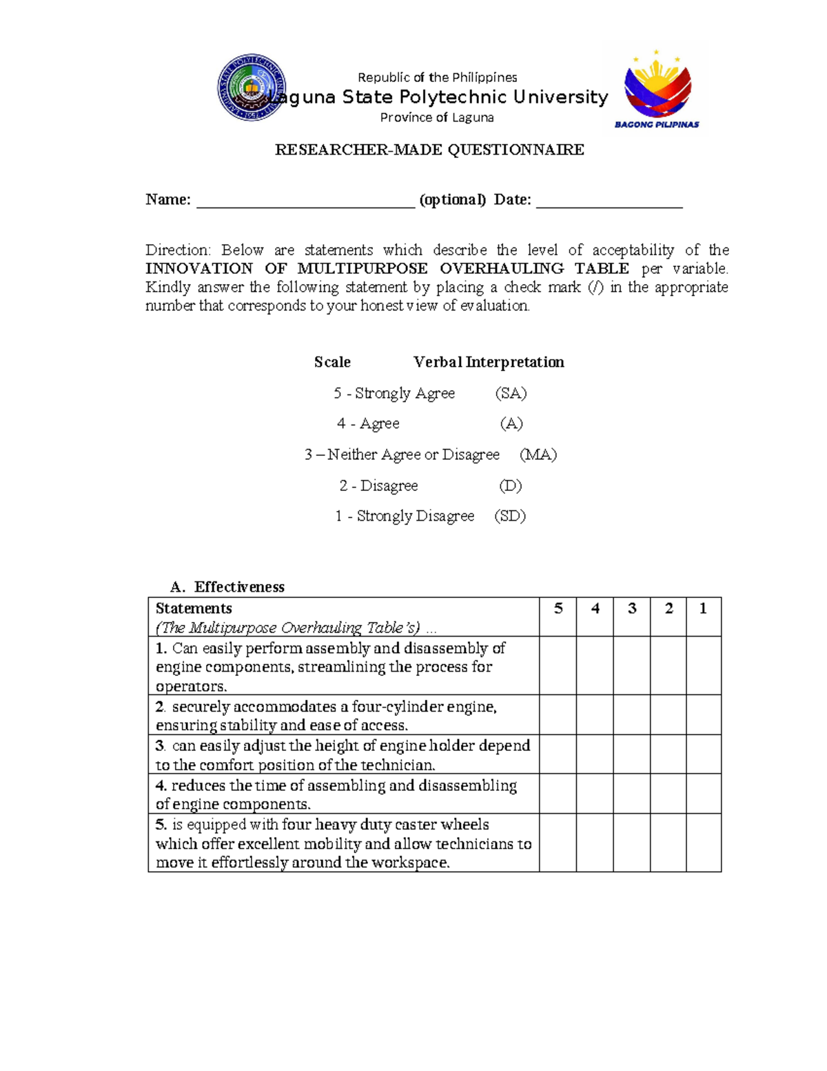 Questionnaire- Sample-2 - Laguna State Polytechnic University Province ...