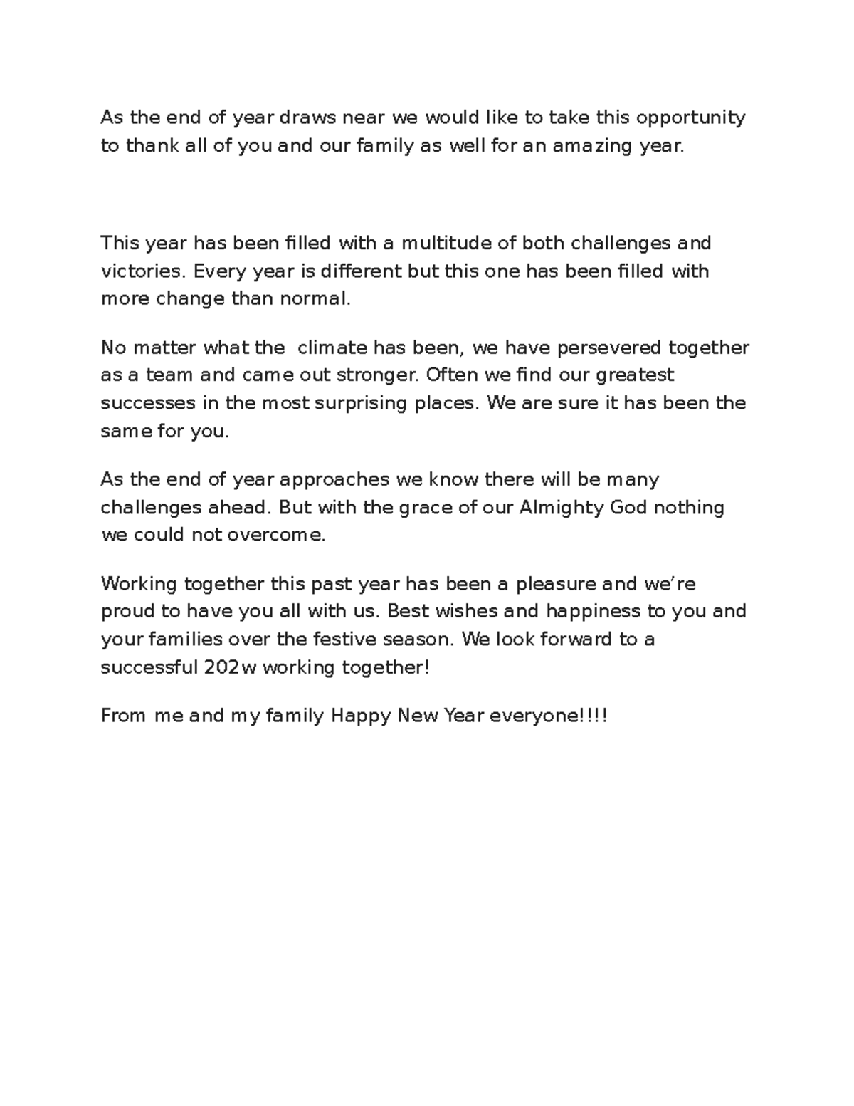 As the end of year draws near we would like to take this opportunity to ...