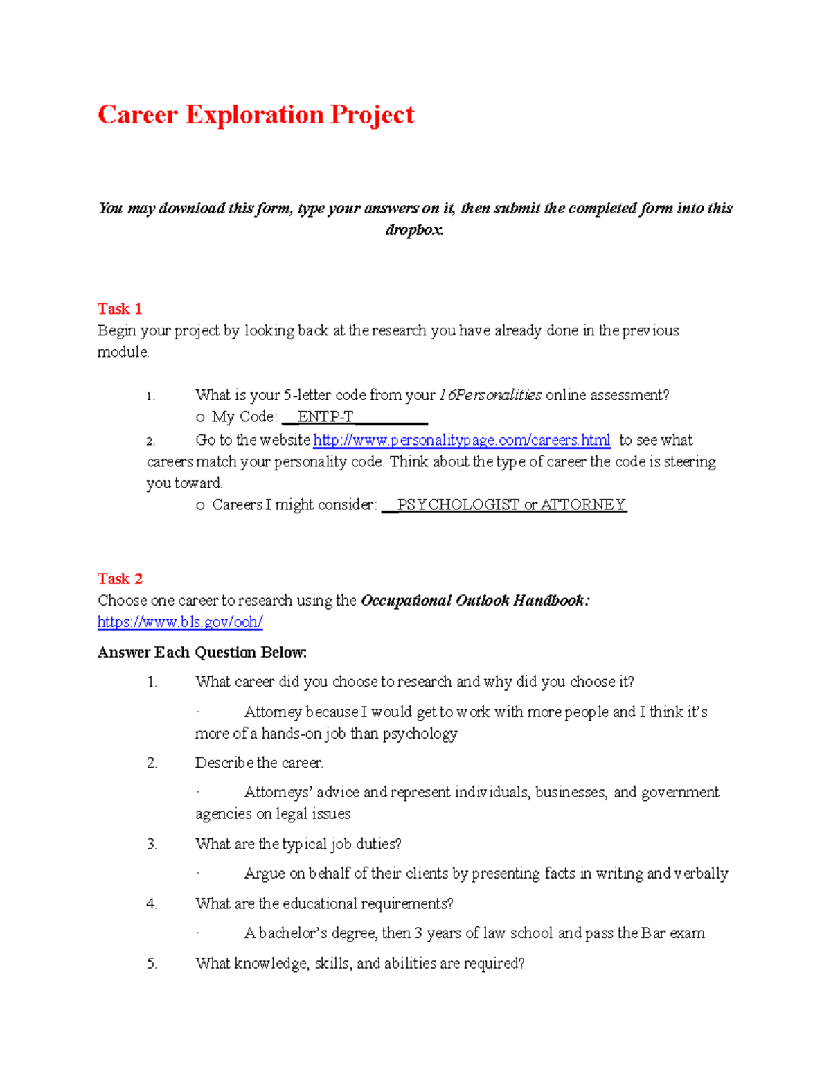 Career Exploration Project - Task 1 Begin your project by looking back ...