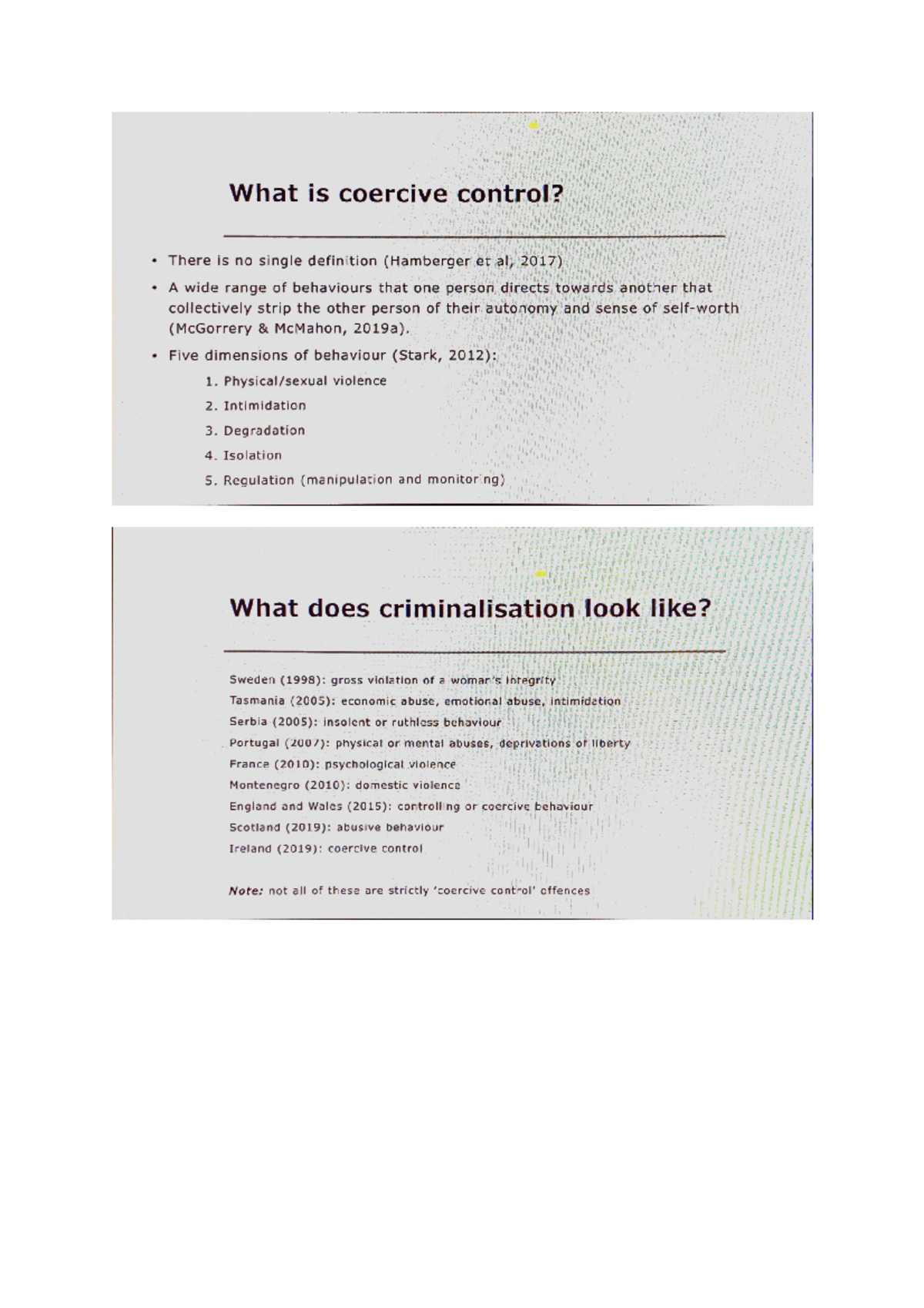 Coercive control - slides and documentation - Law102 - Studocu
