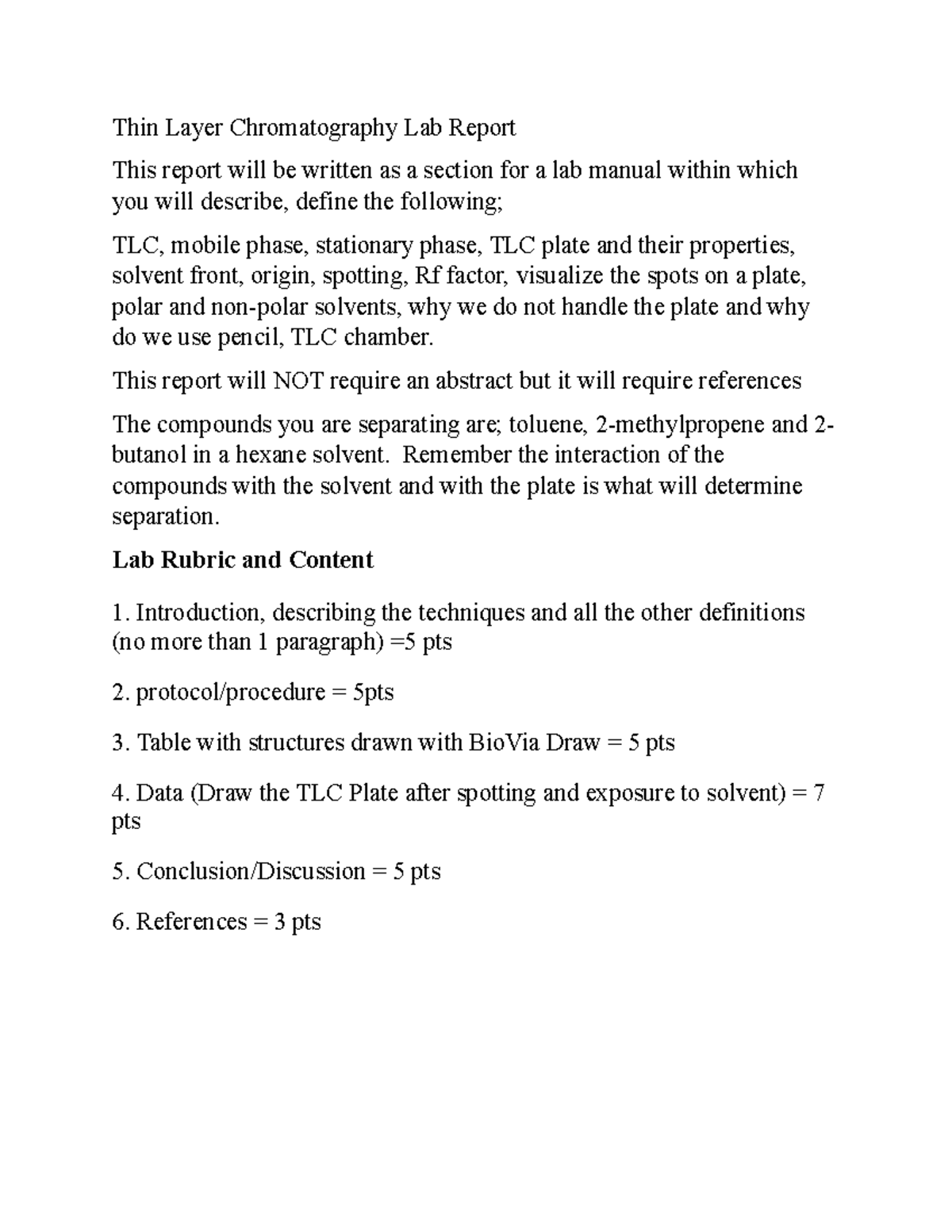 Information for TLC Lab Report for SCC 251 - Thin Layer Chromatography ...