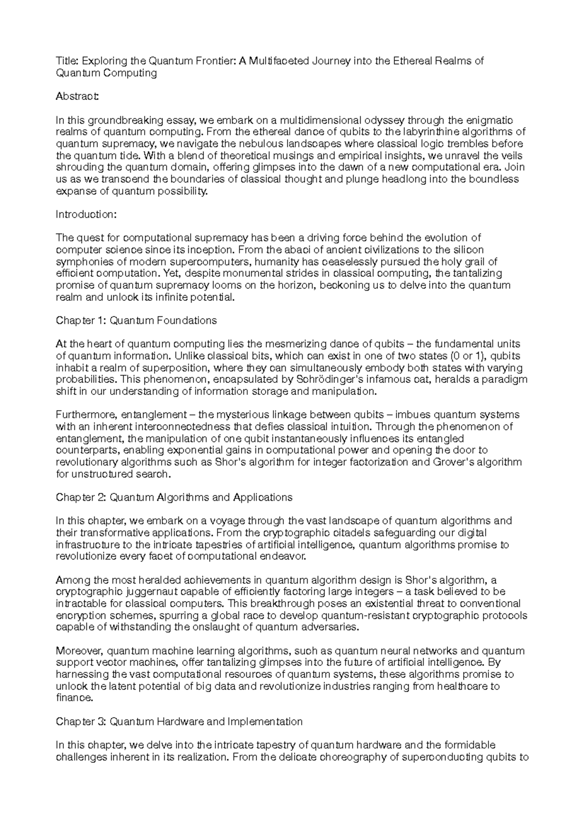 Exploring the Quantum Frontier: A Multifaceted Journey into the ...