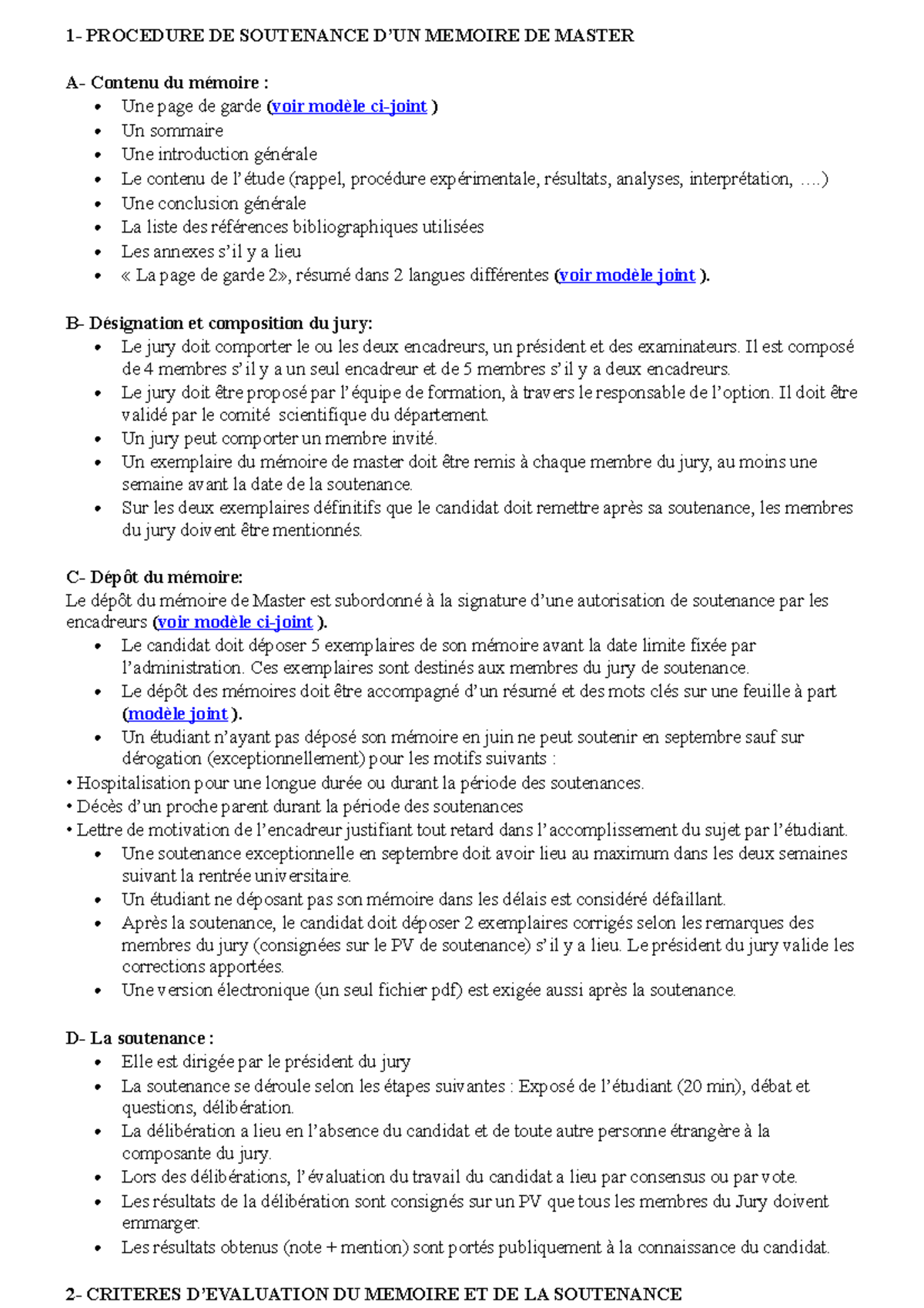 Soutenance-Master - 1- PROCEDURE DE SOUTENANCE D’UN MEMOIRE DE MASTER A- Contenu du mémoire ...