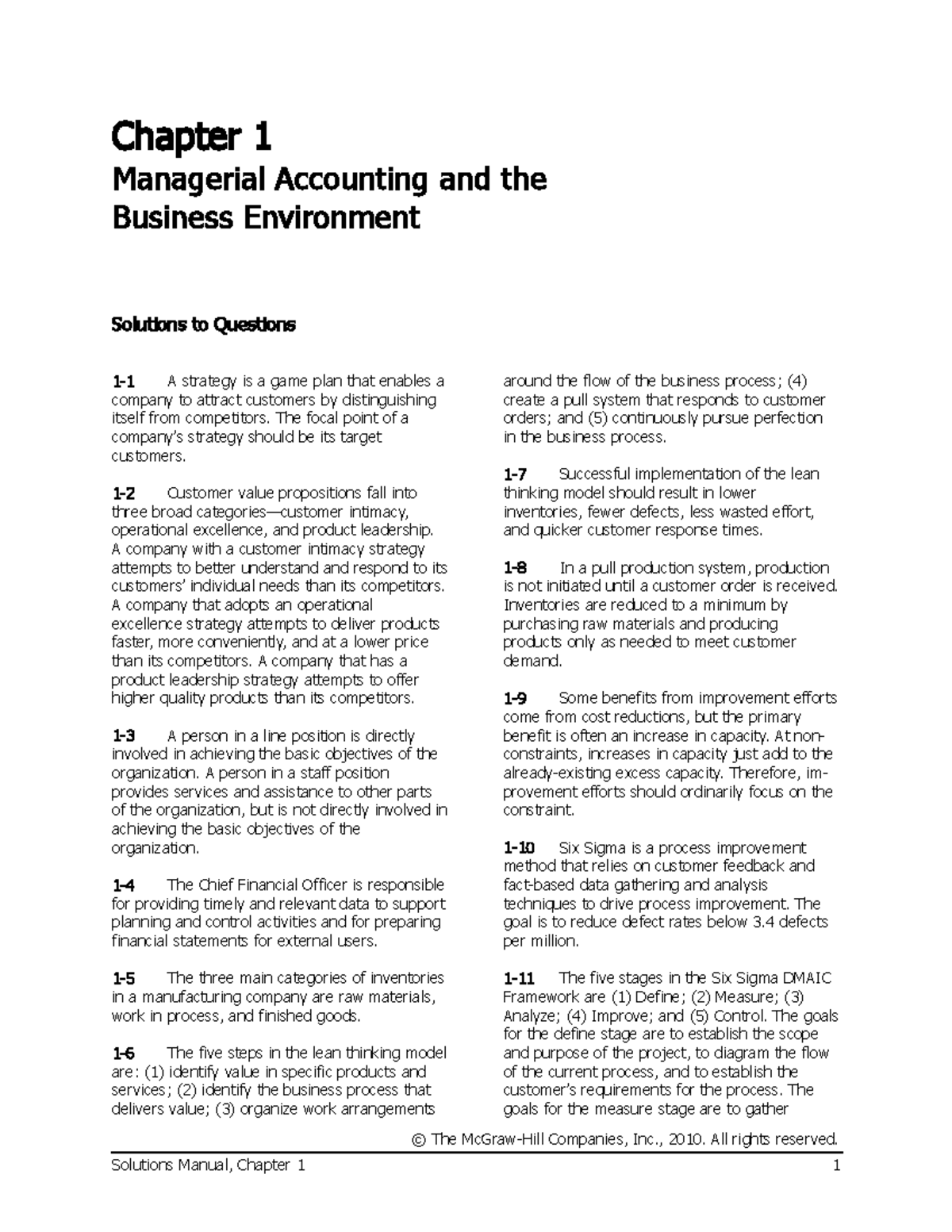 Chap001 - Accounting - Chapter 1 Managerial Accounting and the Business ...