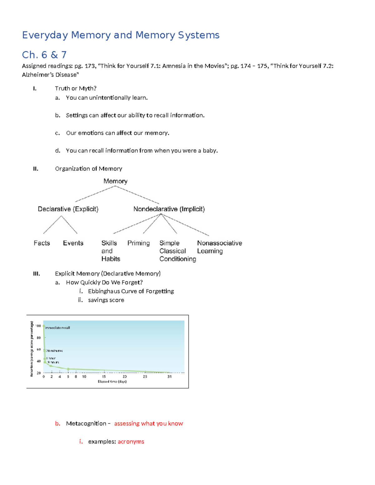 6-Memory Systems - Everyday Memory and Memory Systems Ch. 6 & 7 Assigned readings: pg. 173 ...